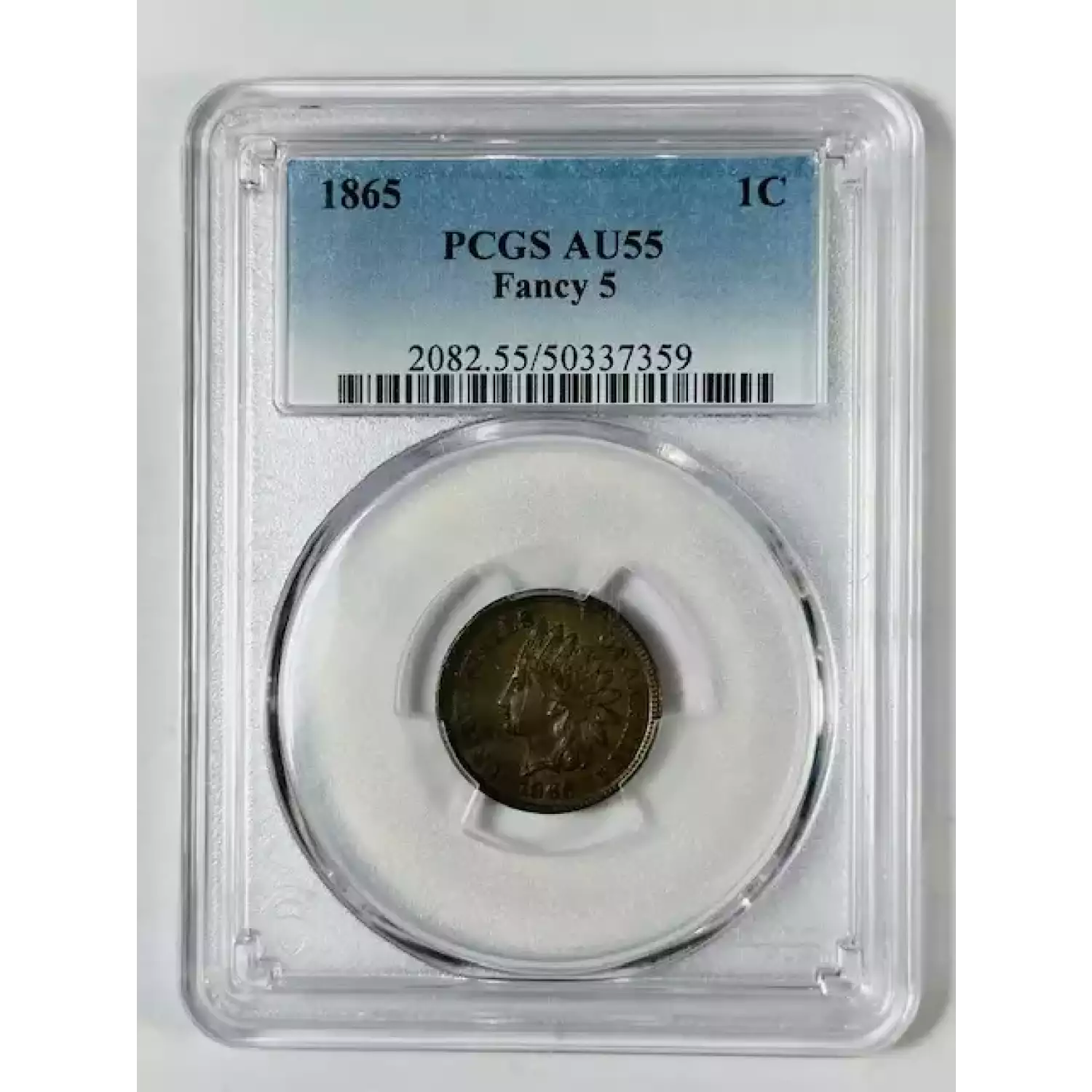 1865 Small Cents Indian Head PCGS AU-55 BN Fancy 5 - Bob Paul Rare Coins