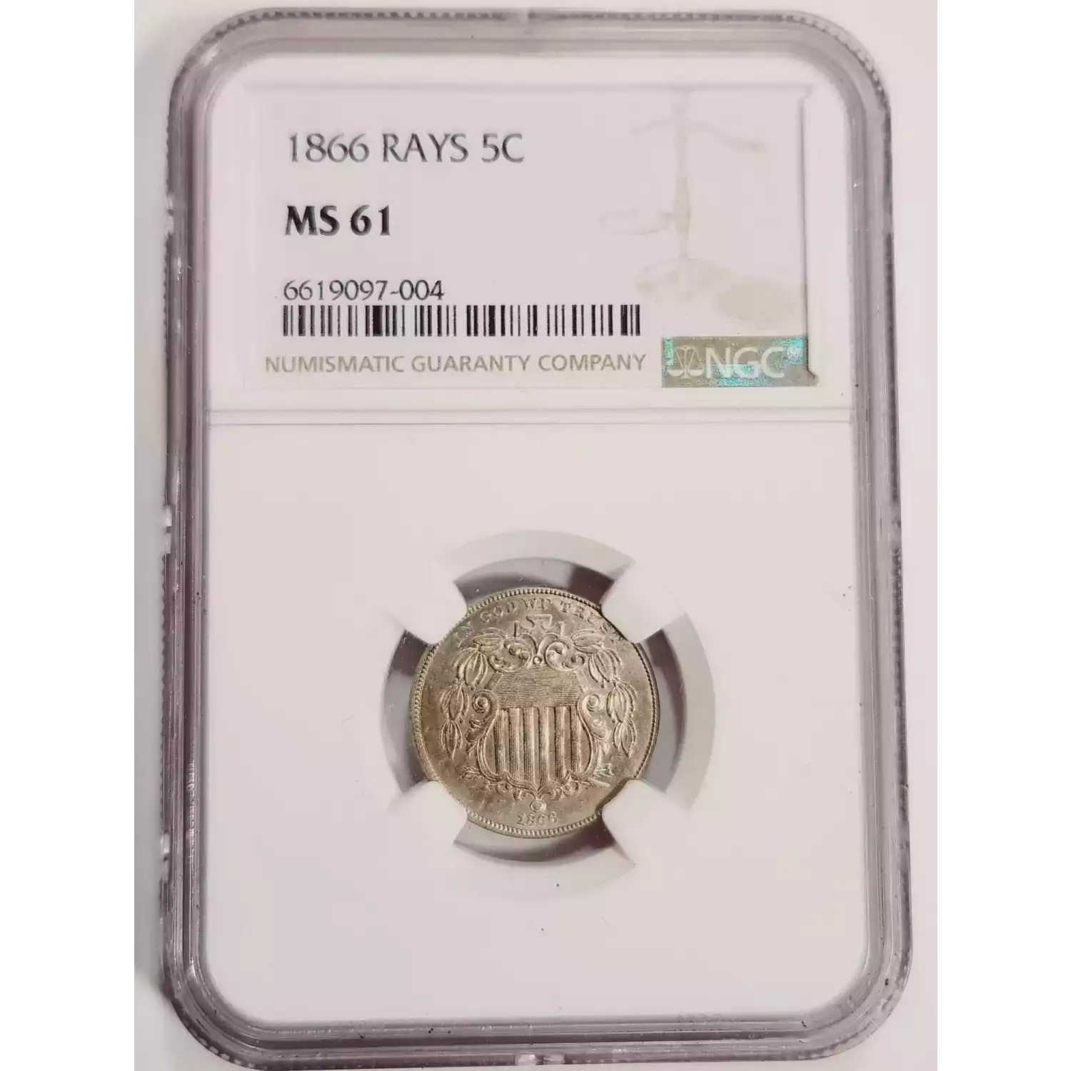1866 Nickel Shield NGC MS-61 - RAYS - Bob Paul Rare Coins