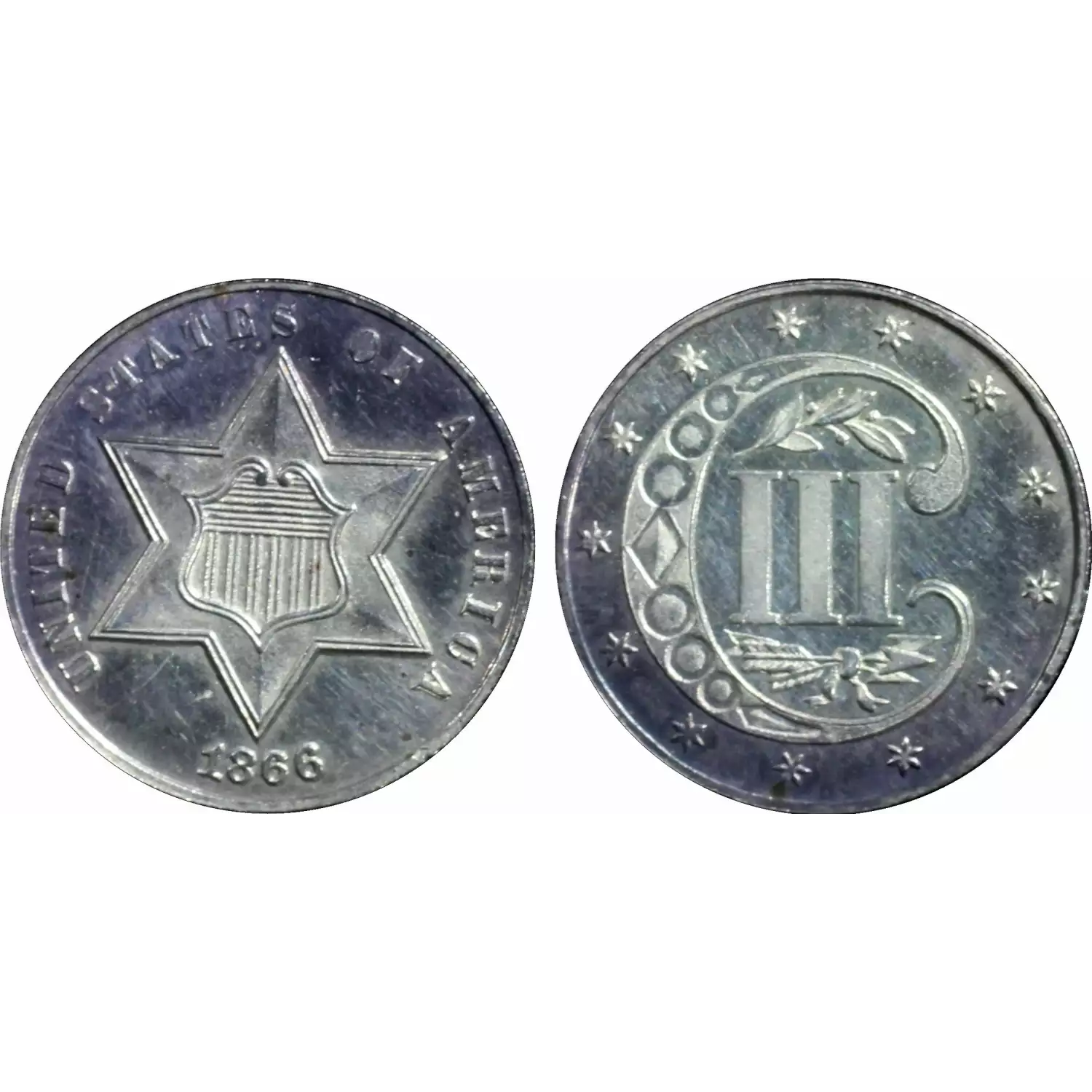 1866 Silver Three Cent Pieces - Trimes PCGS PR-63 CAM 725 Minted! - Bob ...