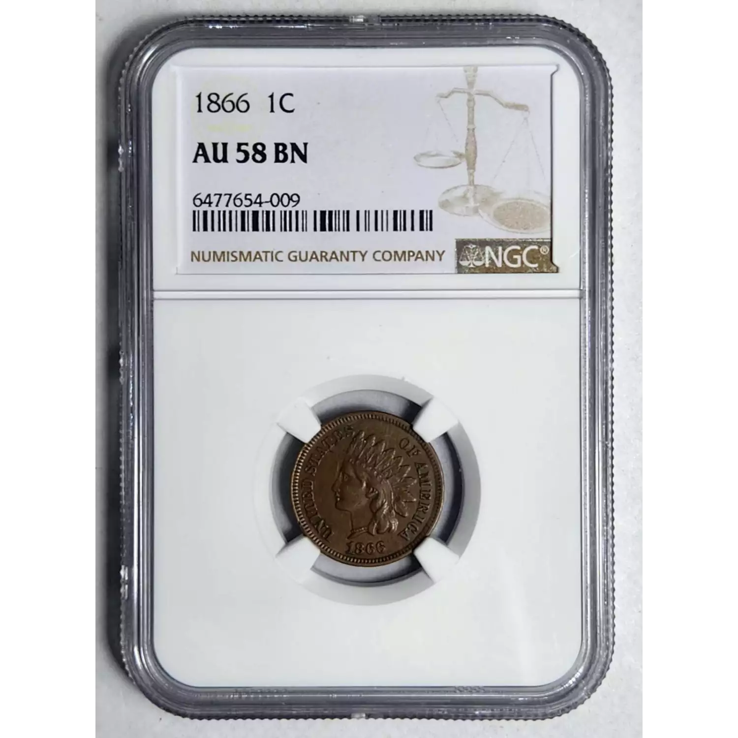 1866 Small Cents Indian Head NGC AU-58 BN - Bob Paul Rare Coins