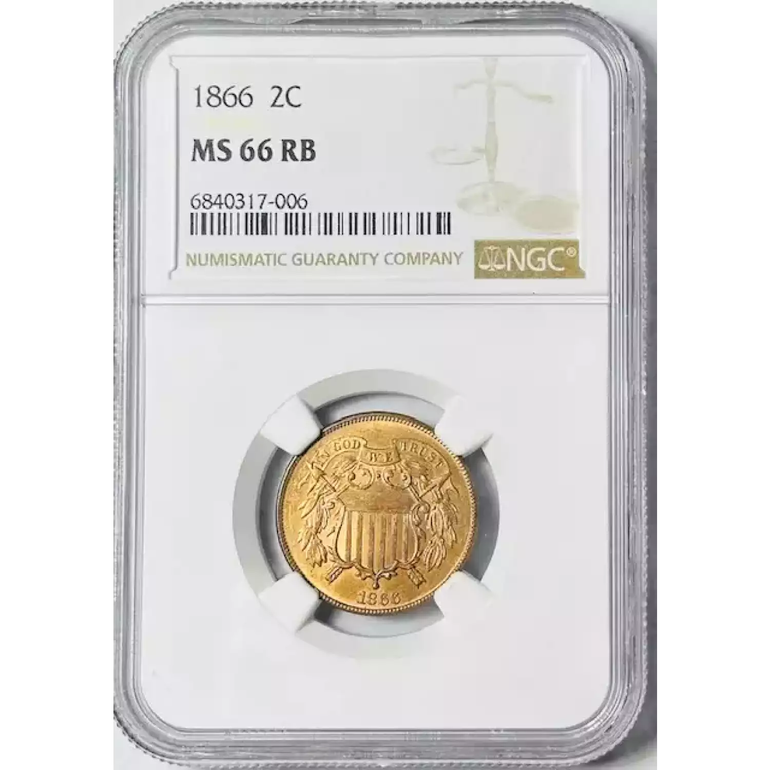 1866 Two cent piece NGC MS-66 RB - Bob Paul Rare Coins