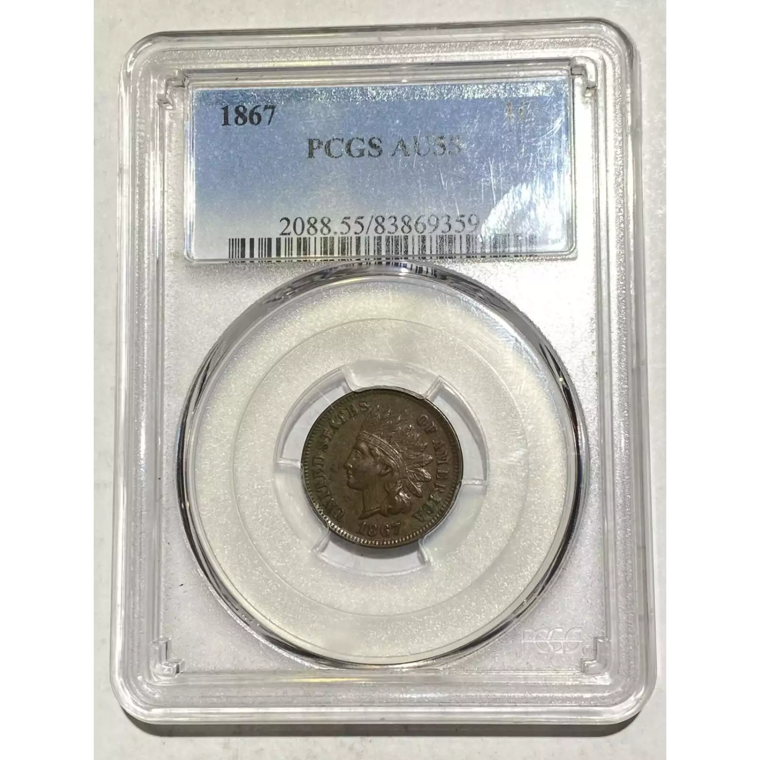 1867 Small Cents Indian Head PCGS AU-55 BN - Bob Paul Rare Coins