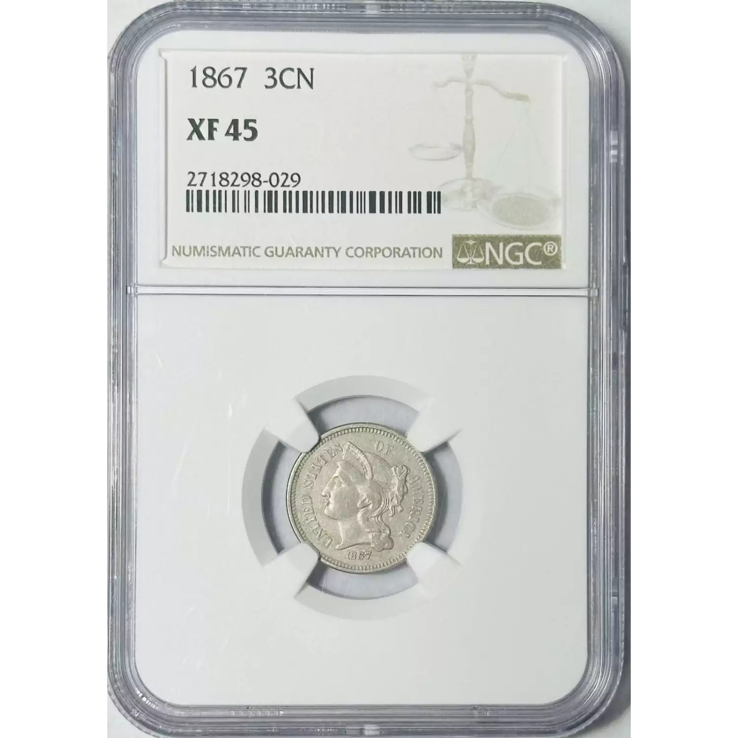 1867 Three Cent Pieces (Nickel) NGC XF-45 - Bob Paul Rare Coins