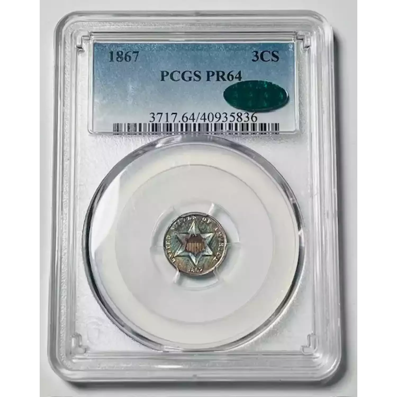 1867 Silver Three Cent Pieces - Trimes PCGS PR-64 Wow Toning! CAC - Bob Paul Rare Coins