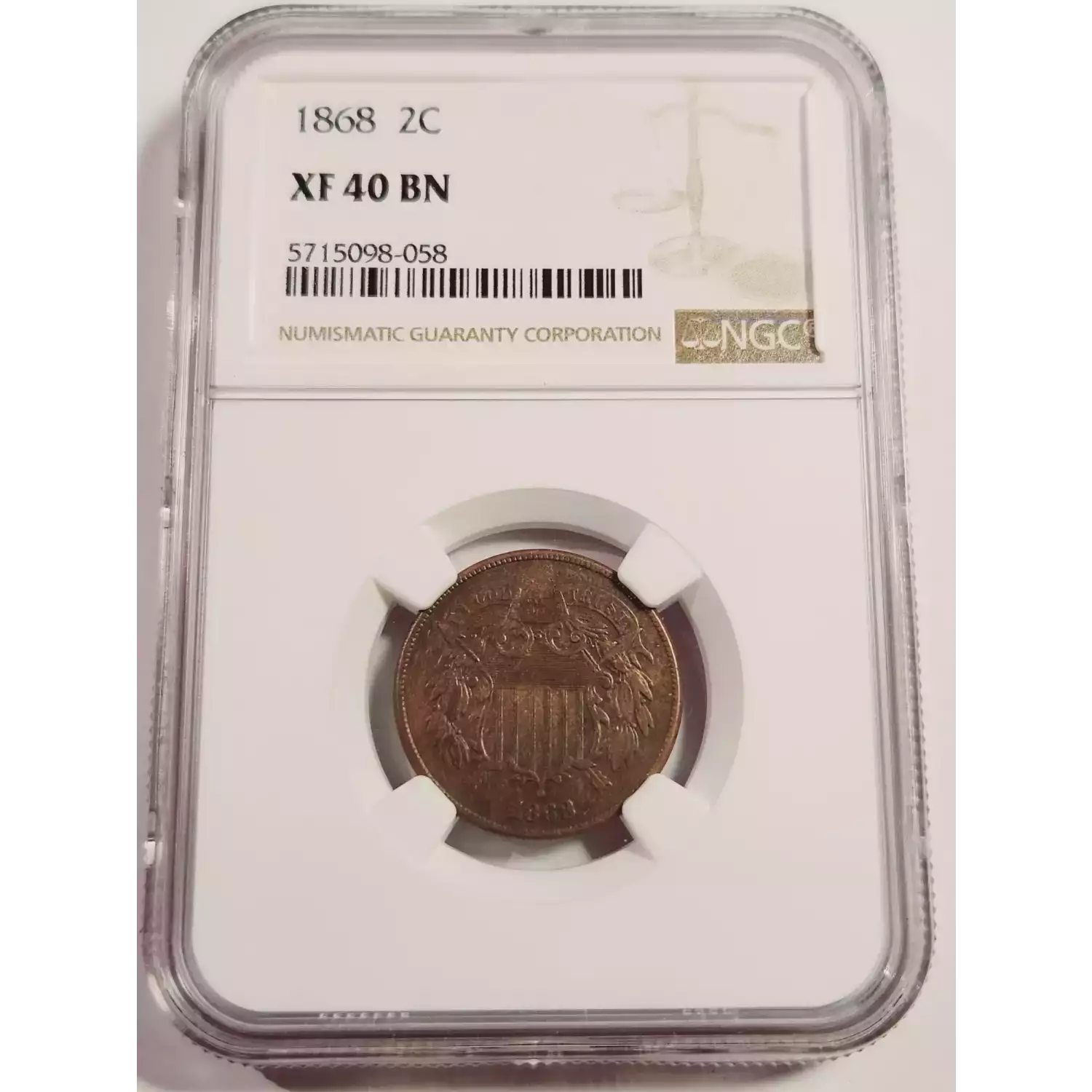 1868 Two cent piece NGC XF-40 BN - Bob Paul Rare Coins