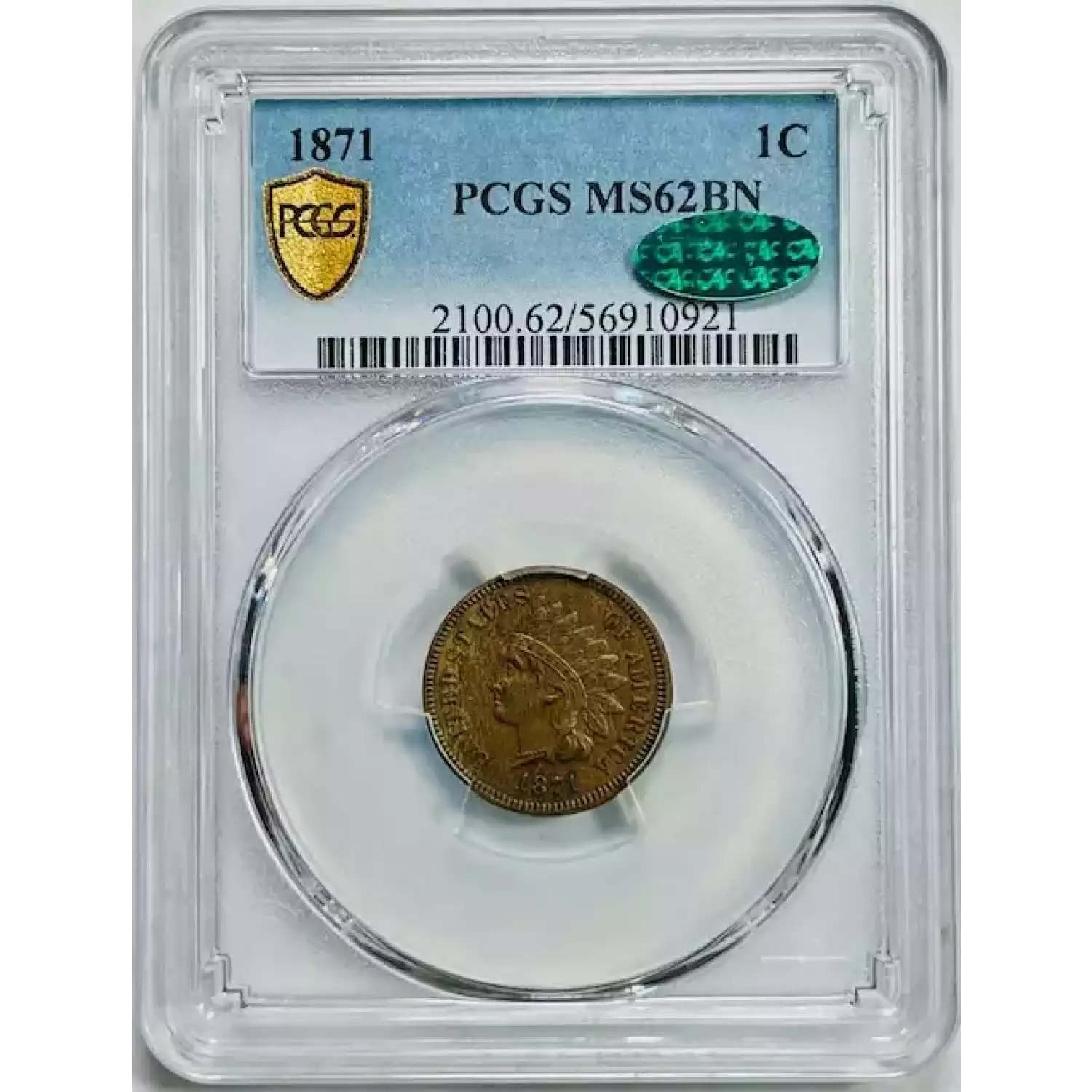1871 Small Cents Indian Head PCGS MS-62 BN CAC - Bob Paul Rare Coins