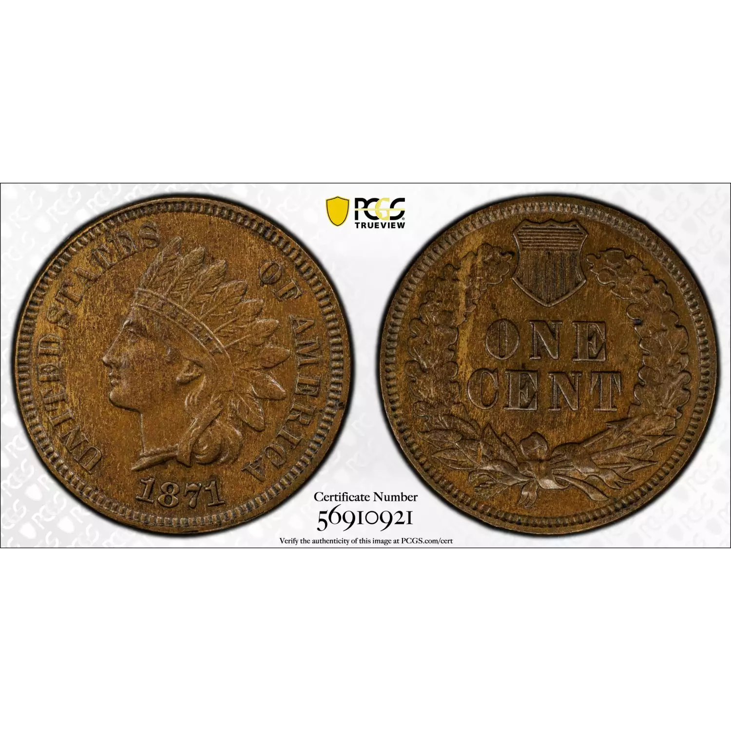 1871 Small Cents Indian Head PCGS MS-62 BN CAC - Bob Paul Rare Coins