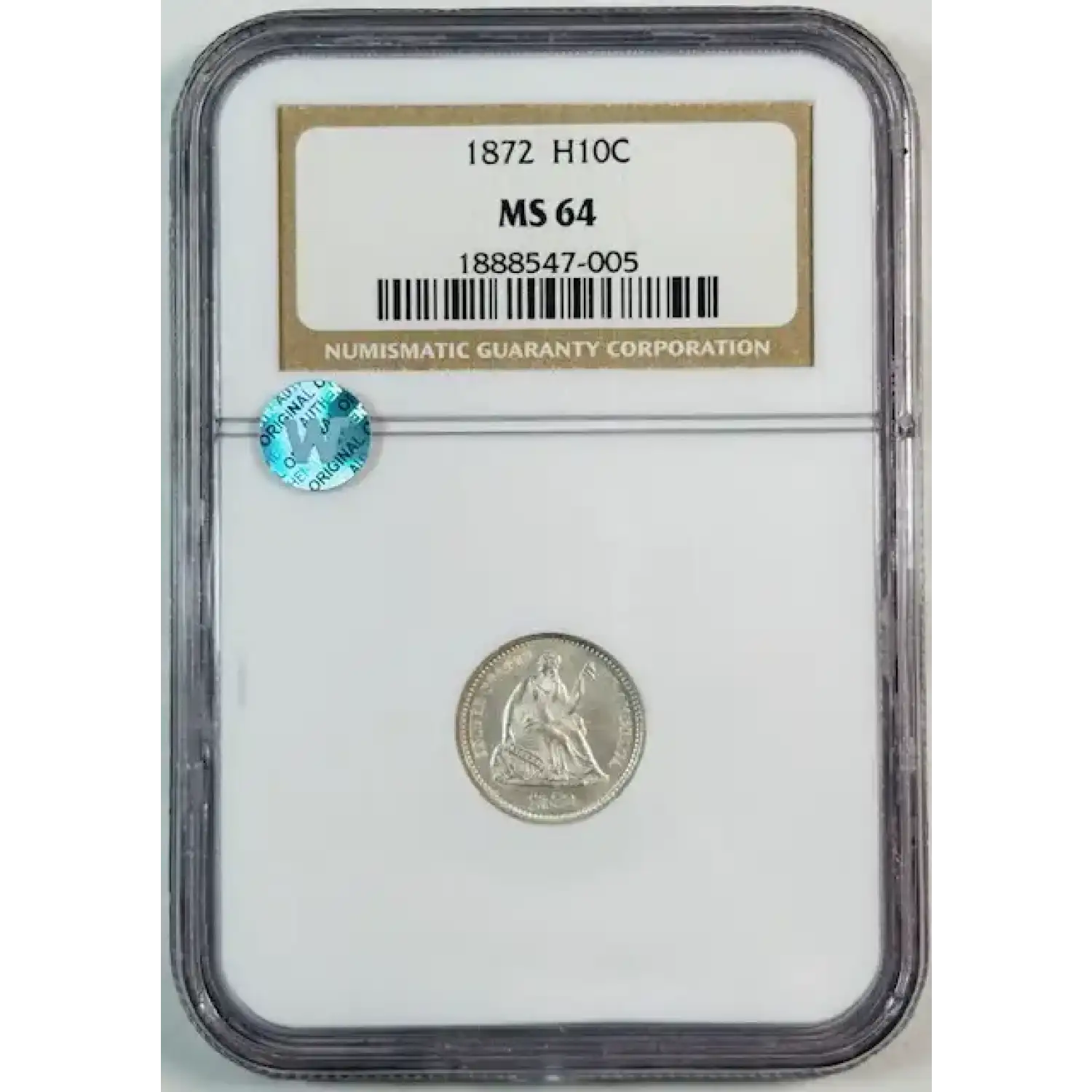 1872 Liberty Seated Half Dime NGC MS-64 Sight White - Bob Paul Rare Coins