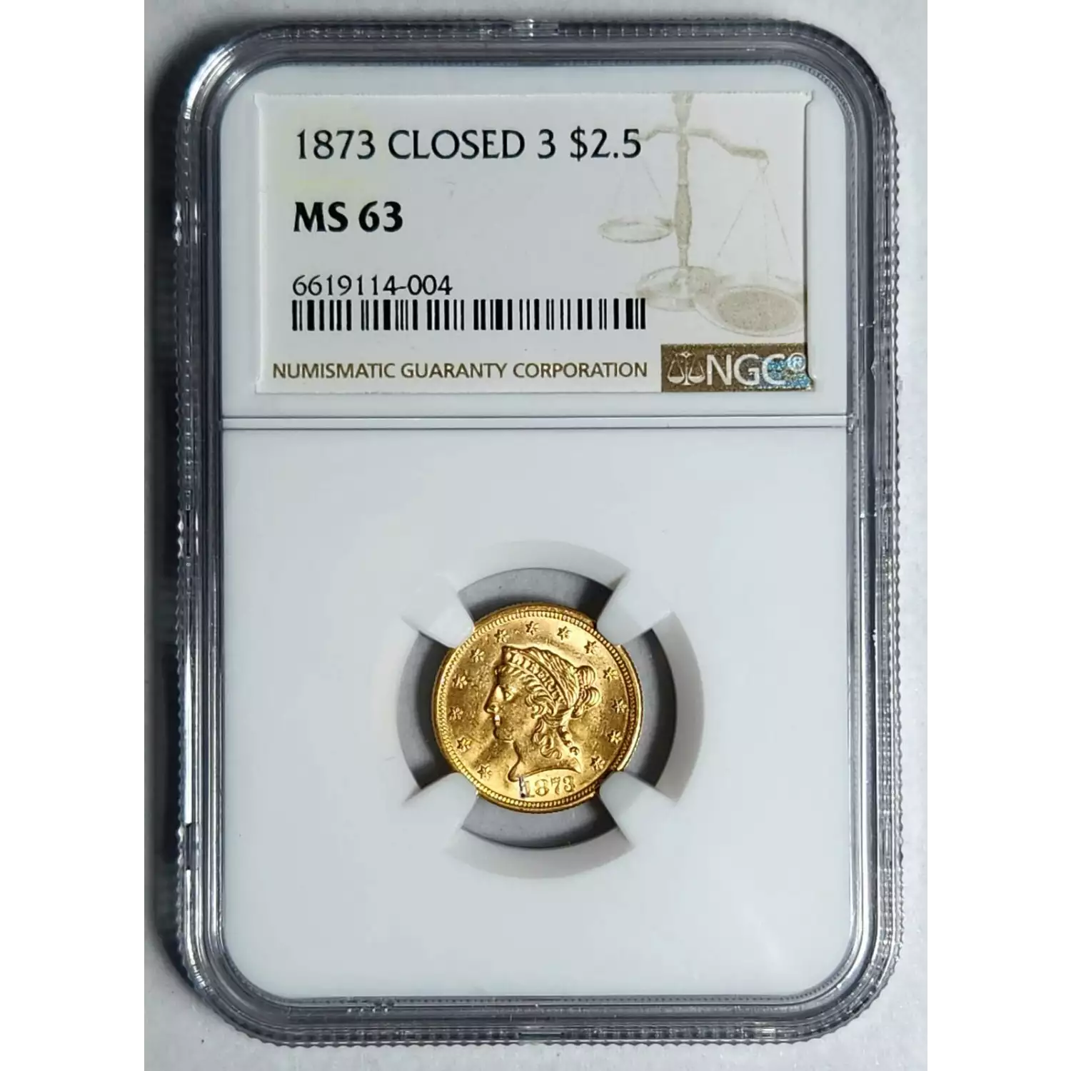 1873 $2.50 Gold Liberty Head Quarter Eagle NGC MS-63 - CLOSED 3 - Bob Paul Rare Coins