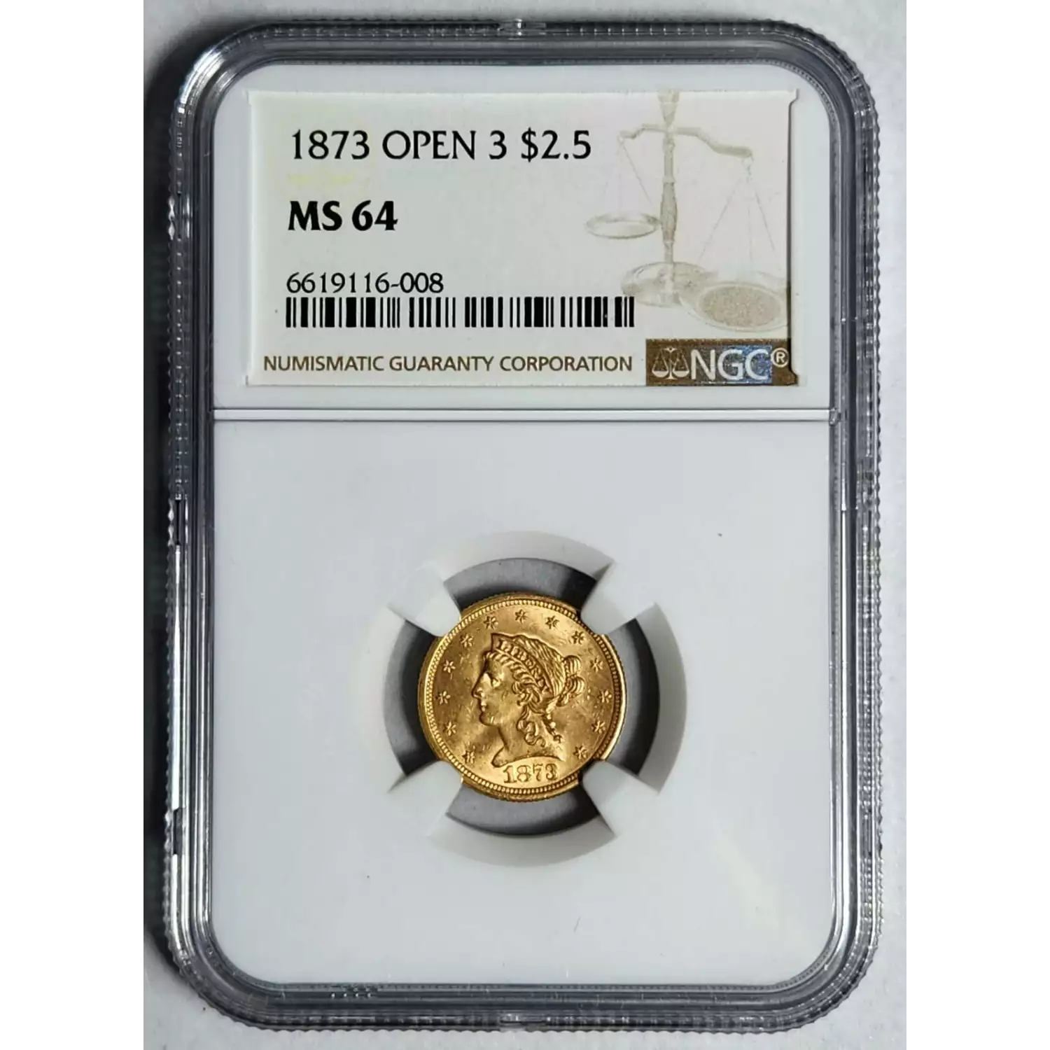 1873 $2.50 Gold Liberty Head Quarter Eagle NGC MS-64 - OPEN 3 - Bob Paul Rare Coins