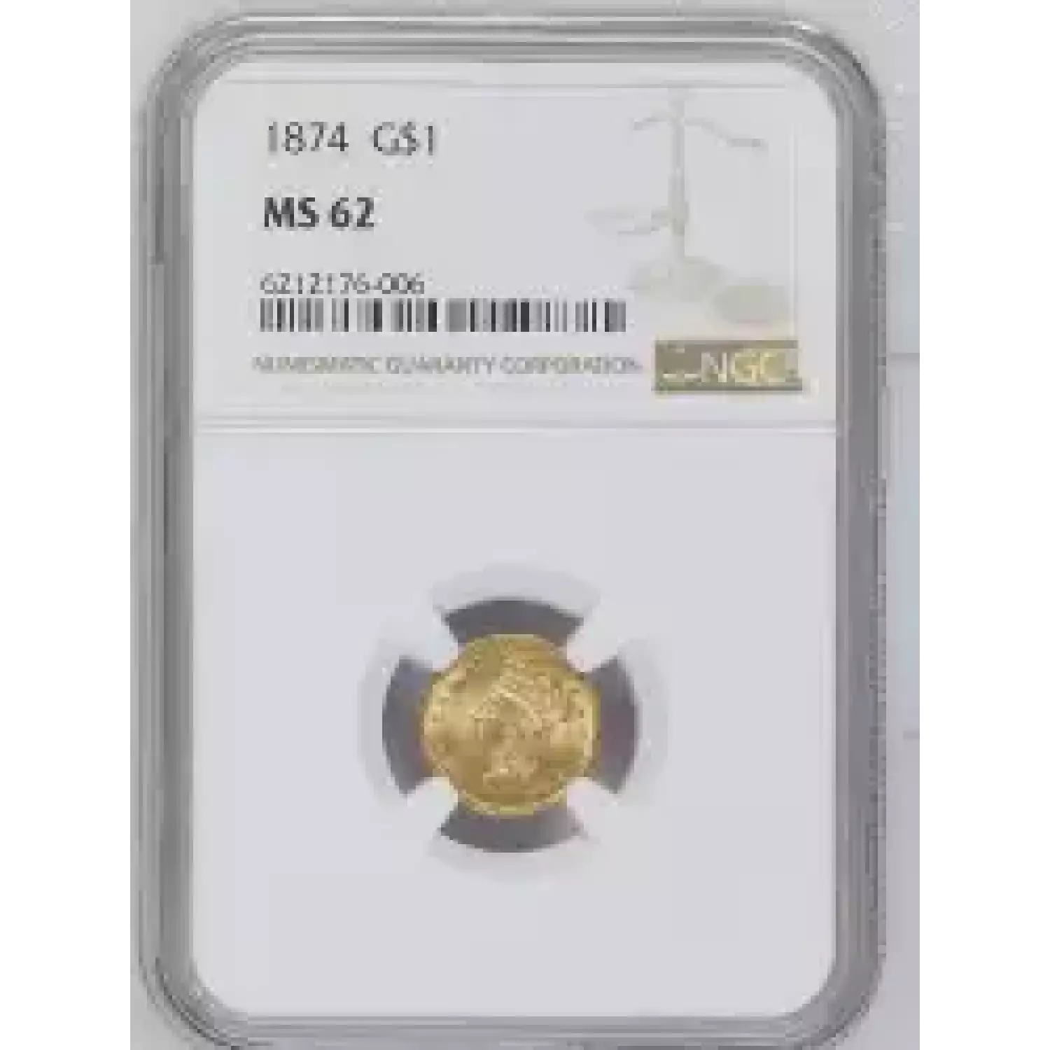 1874 Indian Princess Large Head Gold Dollar NGC MS-62 - Bob Paul Rare Coins