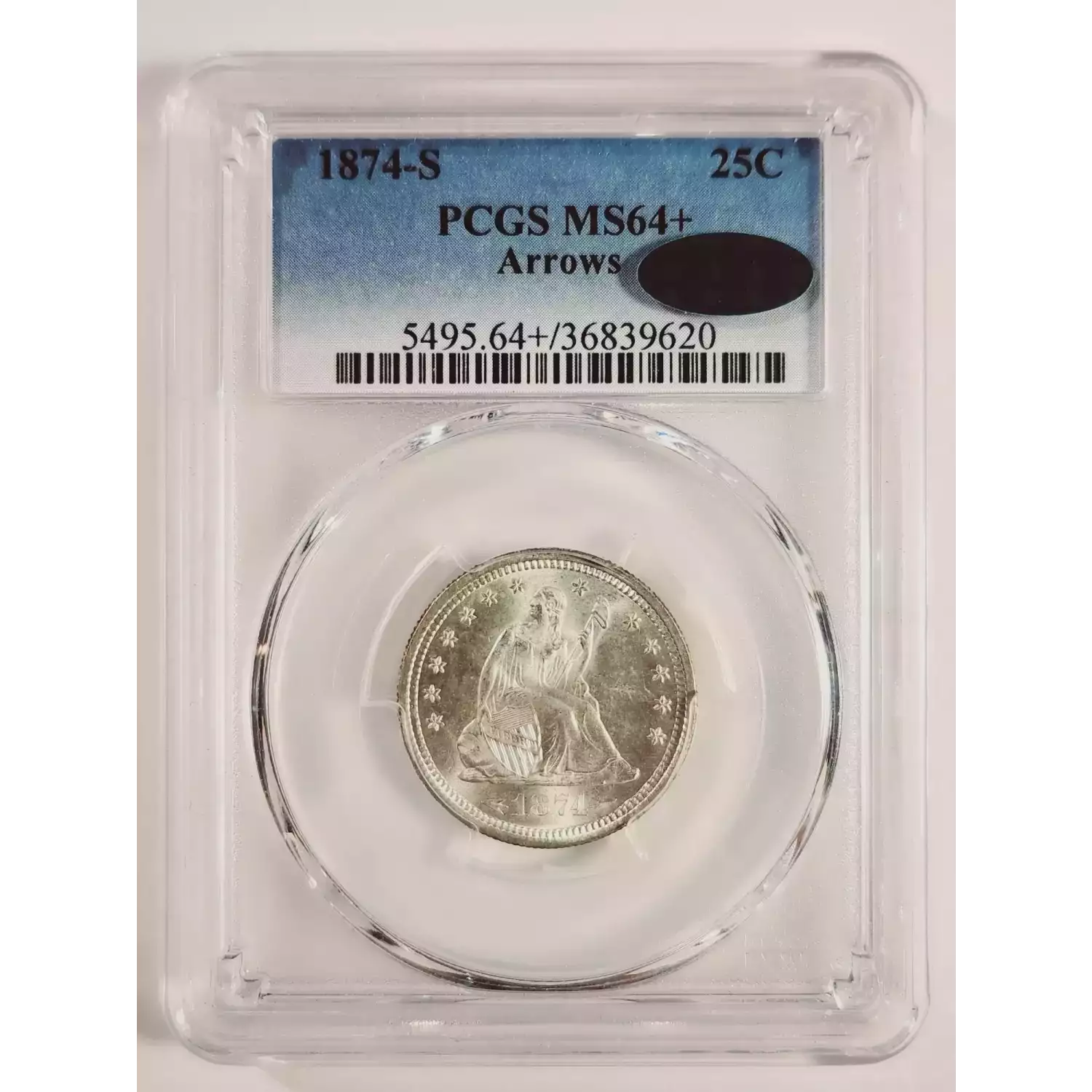 1874-S Seated Liberty Quarter PCGS MS-64+ Arrows CAC - Bob Paul Rare Coins