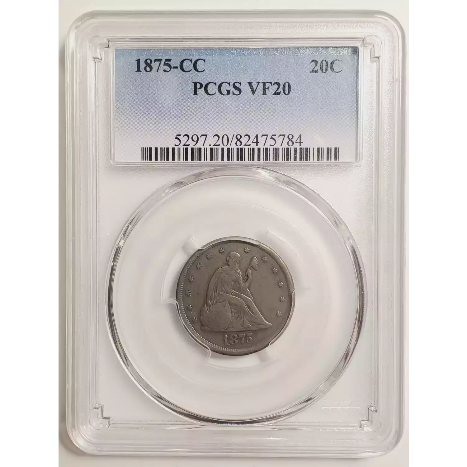 1875-CC Seated Liberty Twenty Cents PCGS VF-20 - Bob Paul Rare Coins
