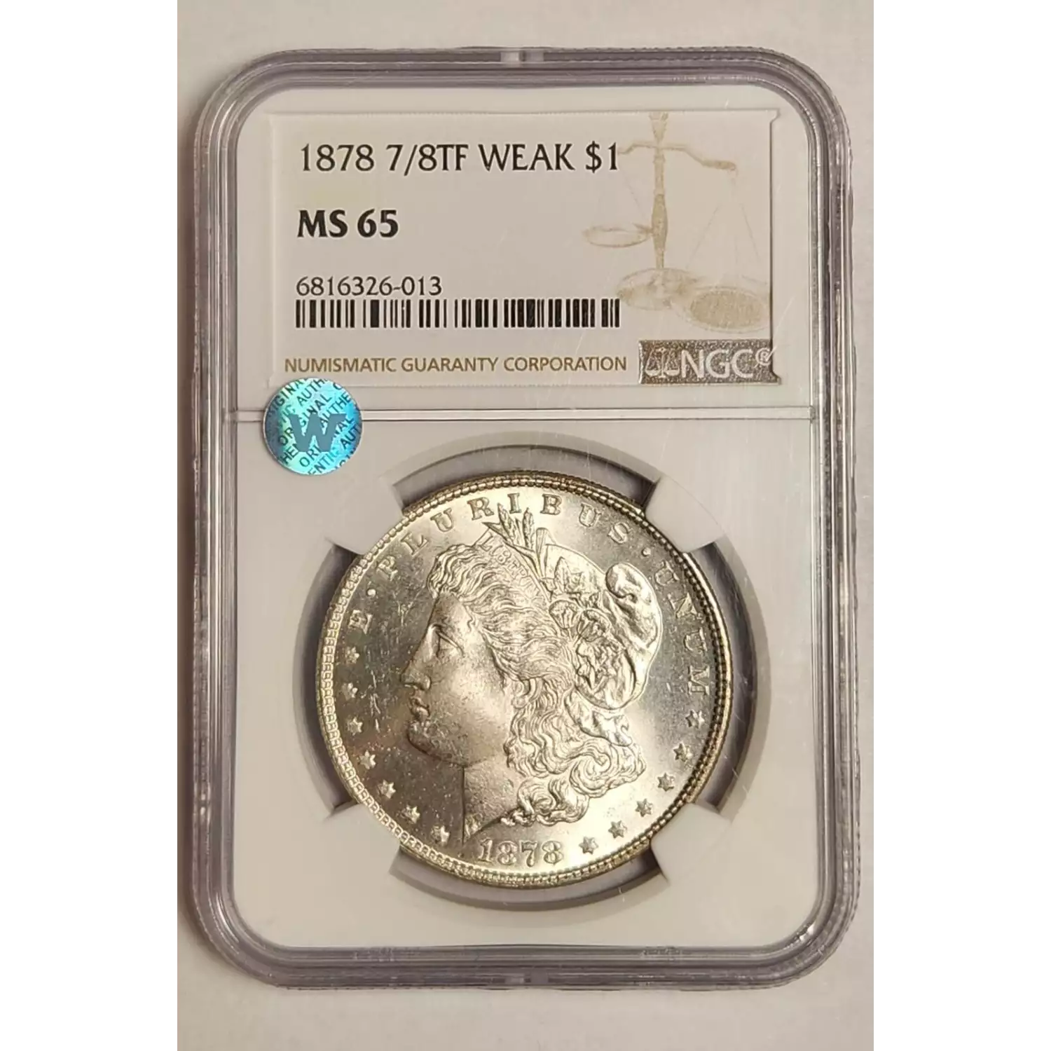 1878 Morgan Silver Dollar NGC MS-65 7/8TF - 7/8 TF WEAK Sight White - Bob Paul Rare Coins