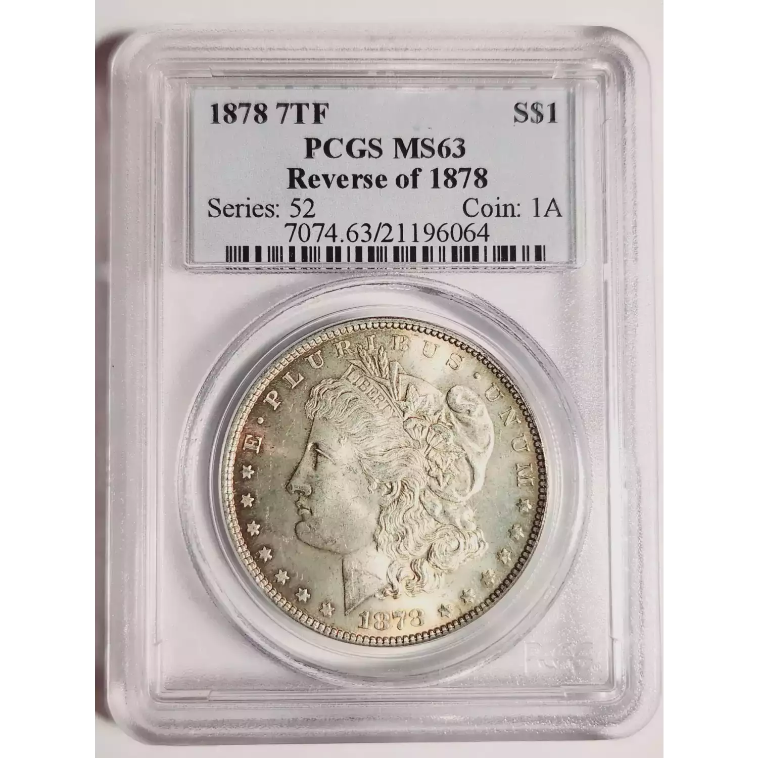 1878 Morgan Silver Dollar PCGS MS-63 7TF, Reverse of 1878 - Bob Paul Rare Coins