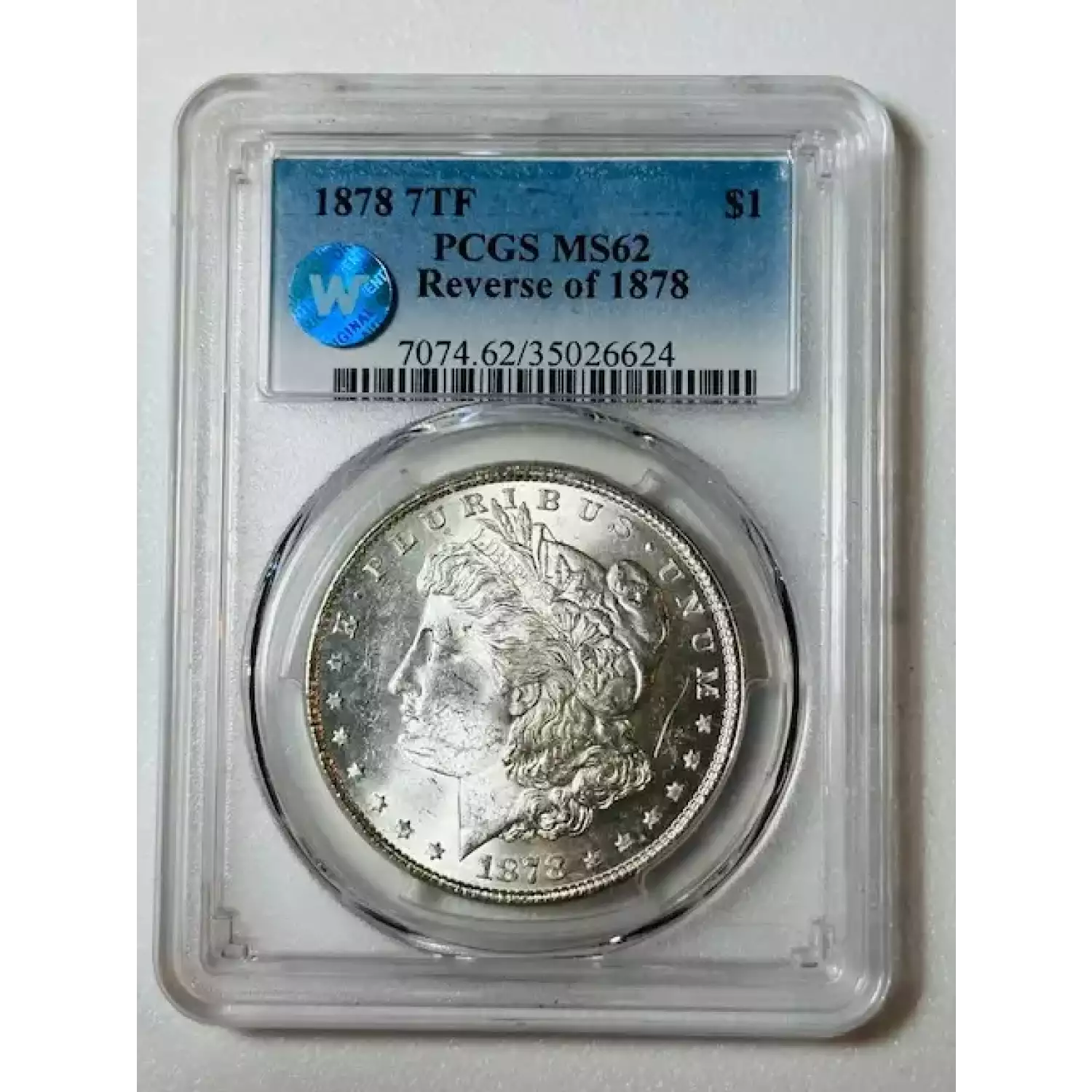 1878 Morgan Silver Dollar PCGS MS-62 7TF, Reverse of 1878 Sight White ...