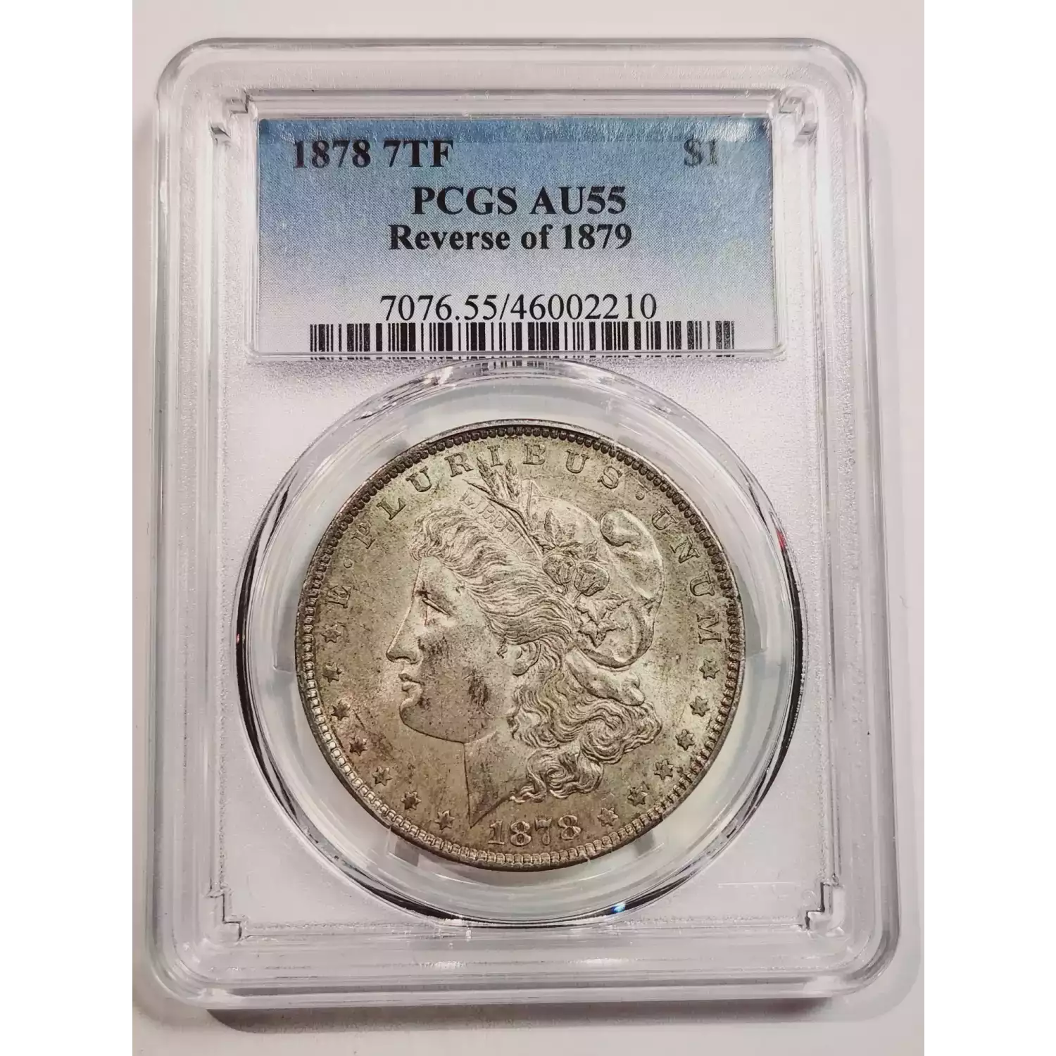 1878 Morgan Silver Dollar PCGS AU-55 7TF, Reverse of 1879 - PQ - Bob Paul Rare Coins