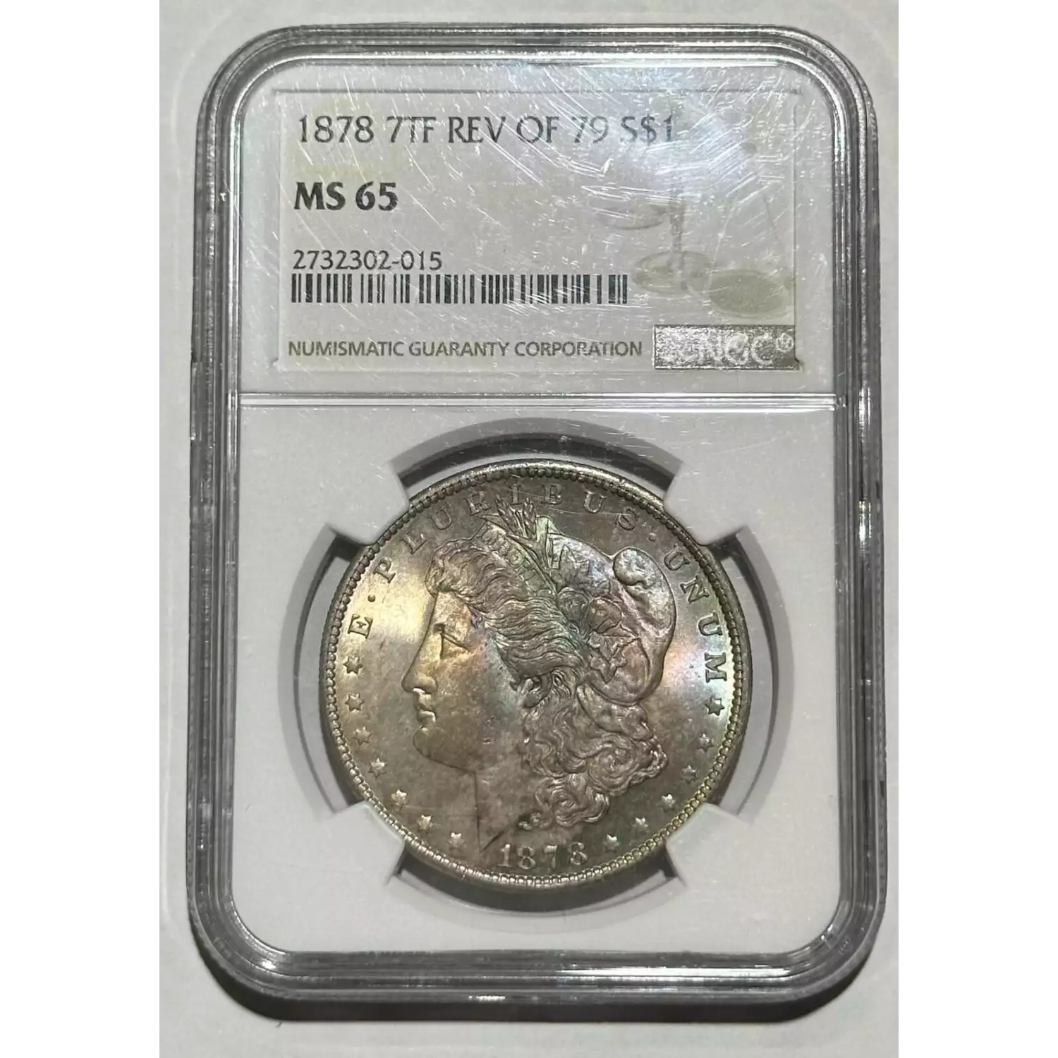 1878 Morgan Silver Dollar NGC MS-65 7TF 7TF REV OF 79' - COLORS - Bob Paul Rare Coins