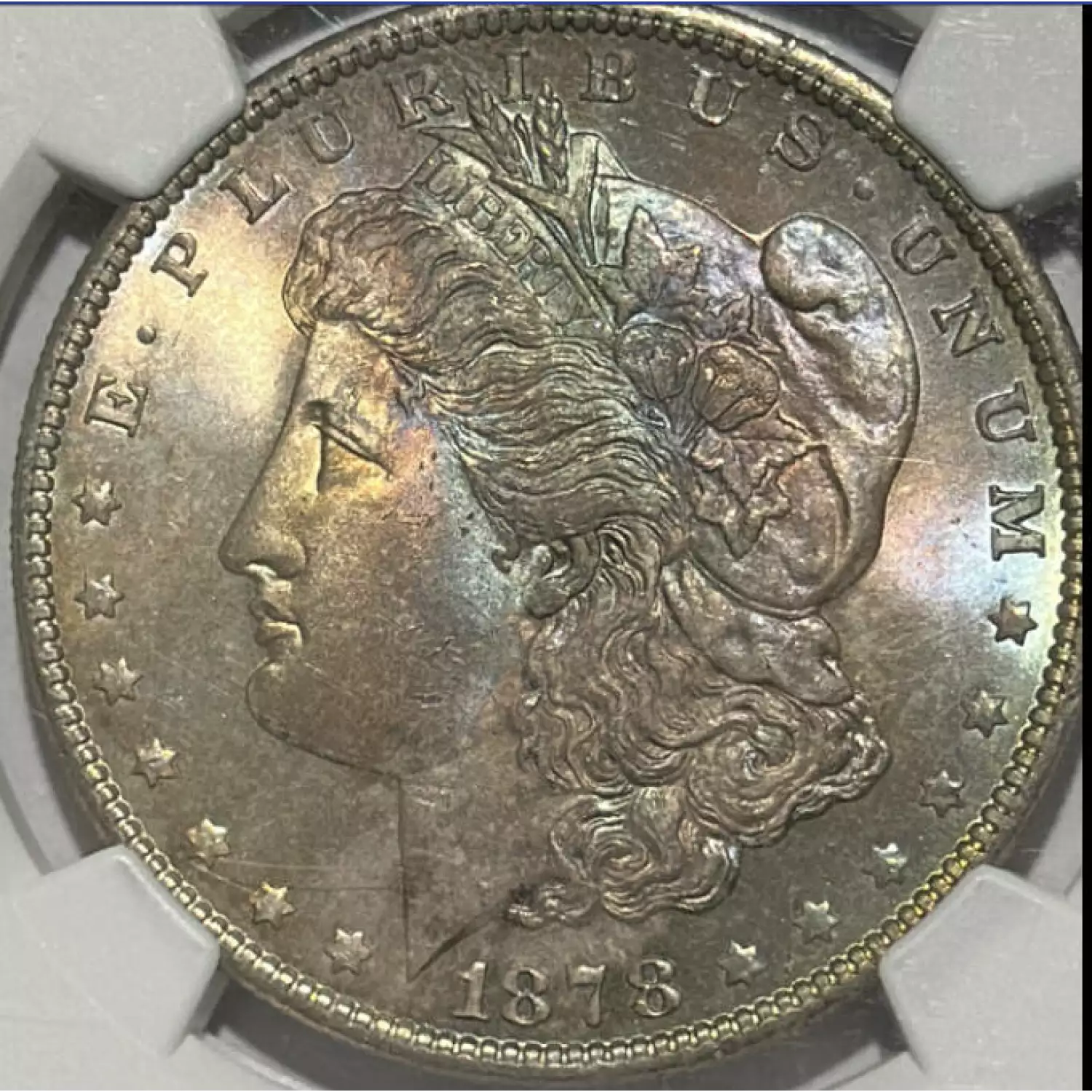 1878 Morgan Silver Dollar NGC MS-65 7TF 7TF REV OF 79' - COLORS - Bob Paul Rare Coins