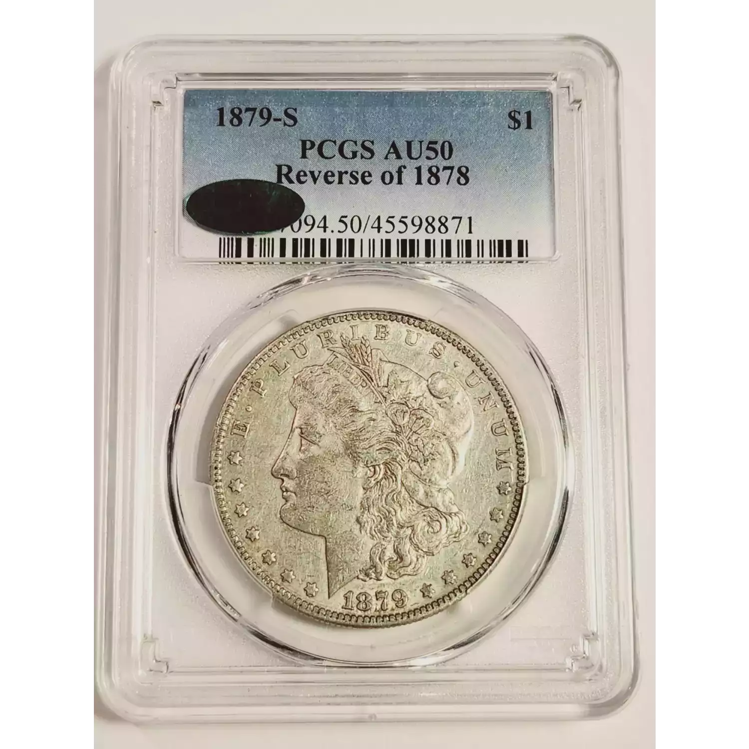 1879-S Morgan Silver Dollar PCGS AU-50 Reverse of 1878 CAC - Bob Paul Rare Coins