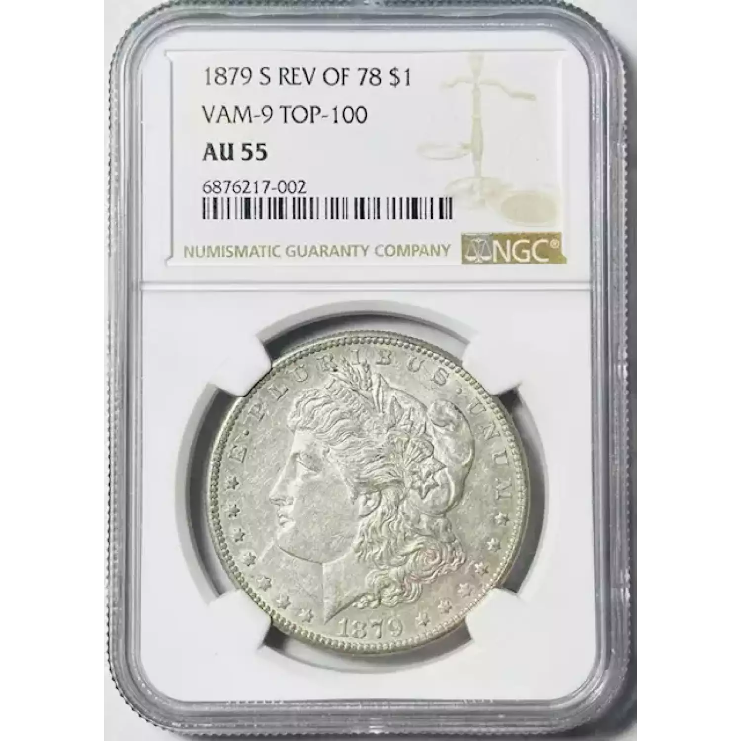1879-S Morgan Silver Dollar NGC AU-55 S VAM-9 TOP-100- Reverse of 1878 - Bob Paul Rare Coins
