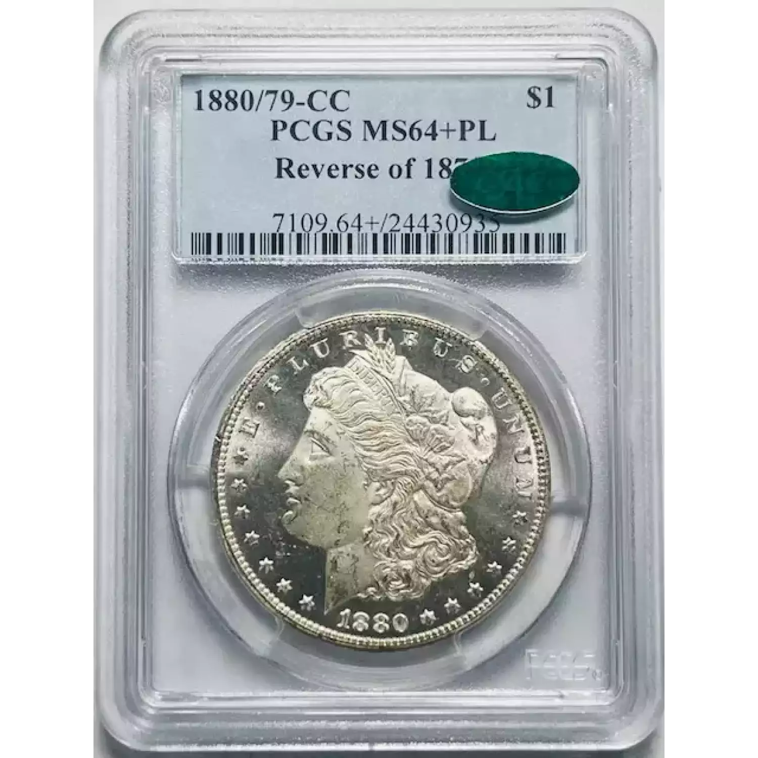 1880/79-CC Morgan Silver Dollar PCGS MS-64+ PL Reverse of 1878 CAC ...