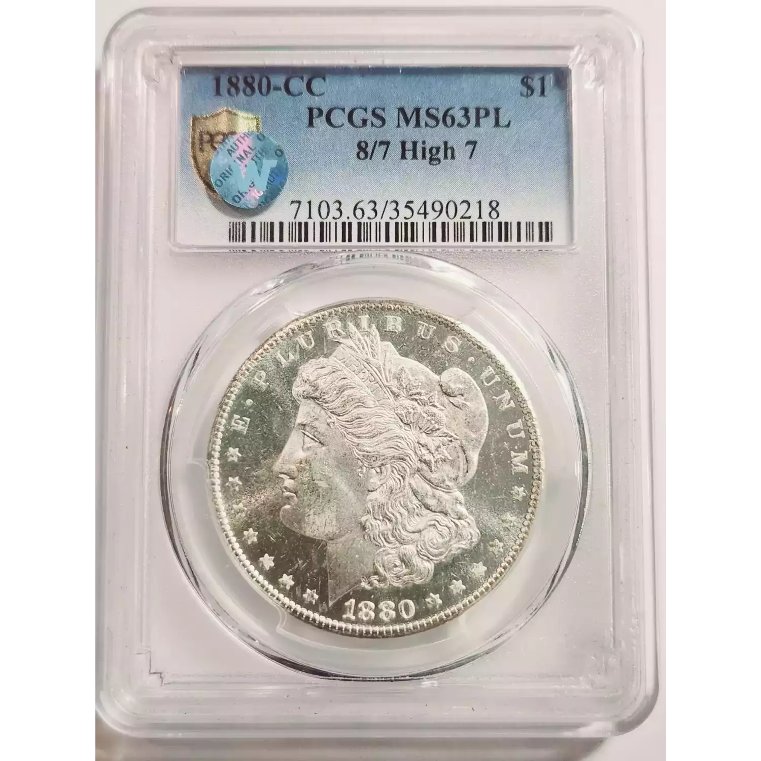 1880-CC Morgan Silver Dollar PCGS MS-63 PL 8/7 High 7 - WHITE Sight White - Bob Paul Rare Coins