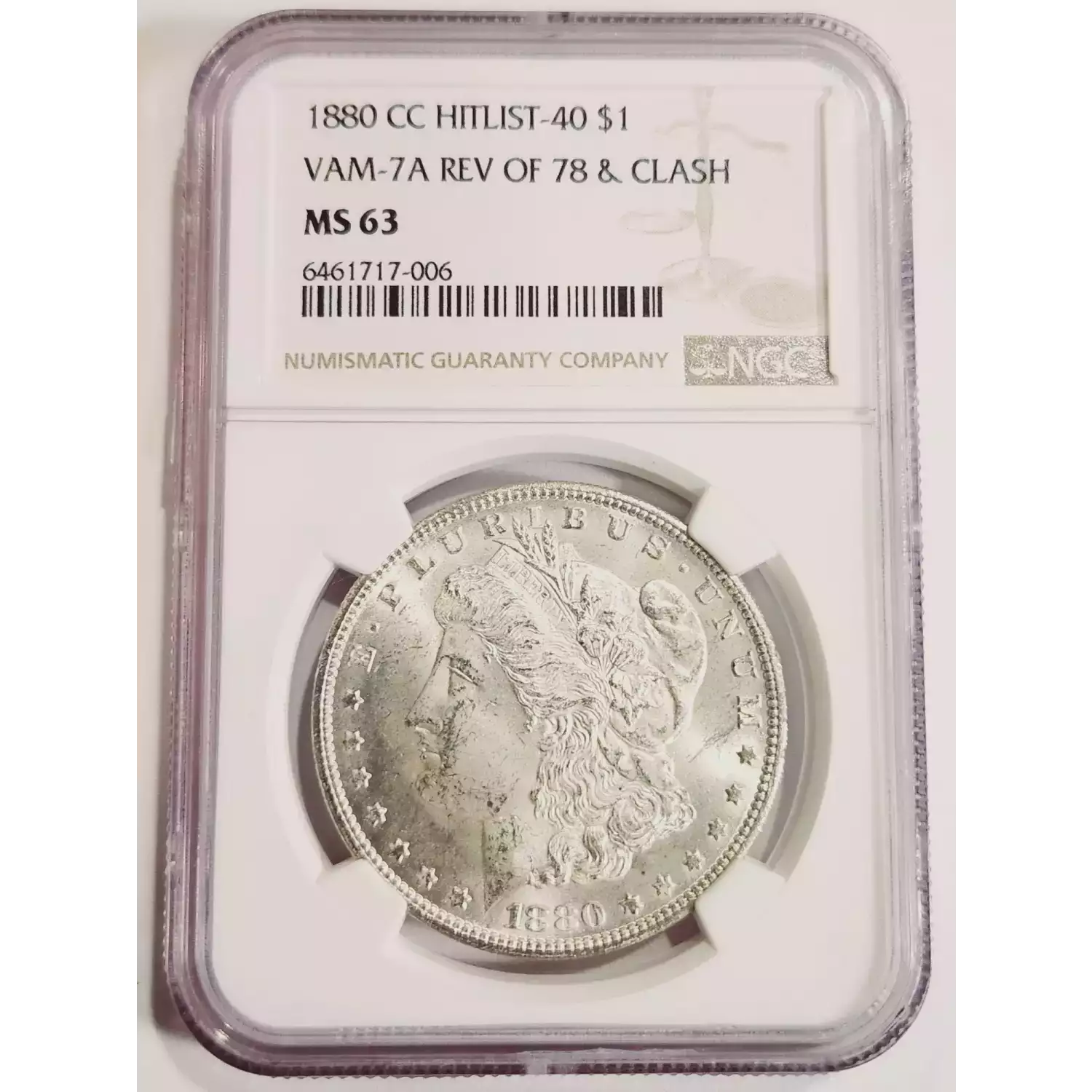 1880-CC Morgan Silver Dollar NGC MS-63 CC VAM-7A REV OF 78 & CLASH - HITLIST 40 - Bob Paul Rare ...