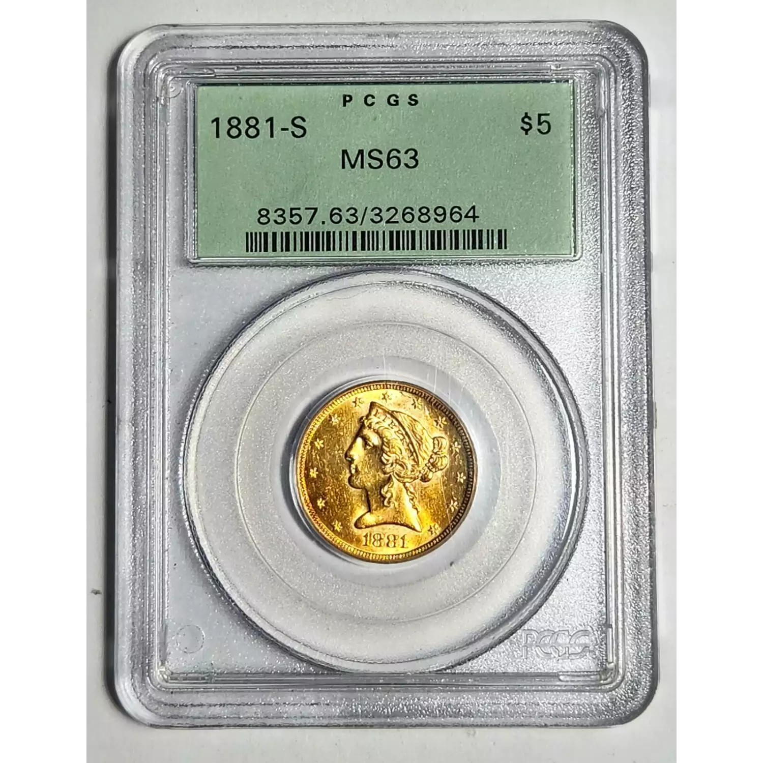 1881-S Gold Half Eagles Liberty Head PCGS MS-63 - OLD GREEN HOLDER - Bob Paul Rare Coins