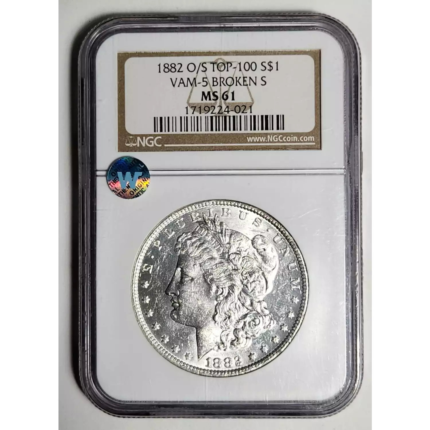 1882-O Morgan Silver Dollar NGC MS-61 O/S VAM-5 BROKEN S - TOP 100 Sight White - Bob Paul Rare Coins