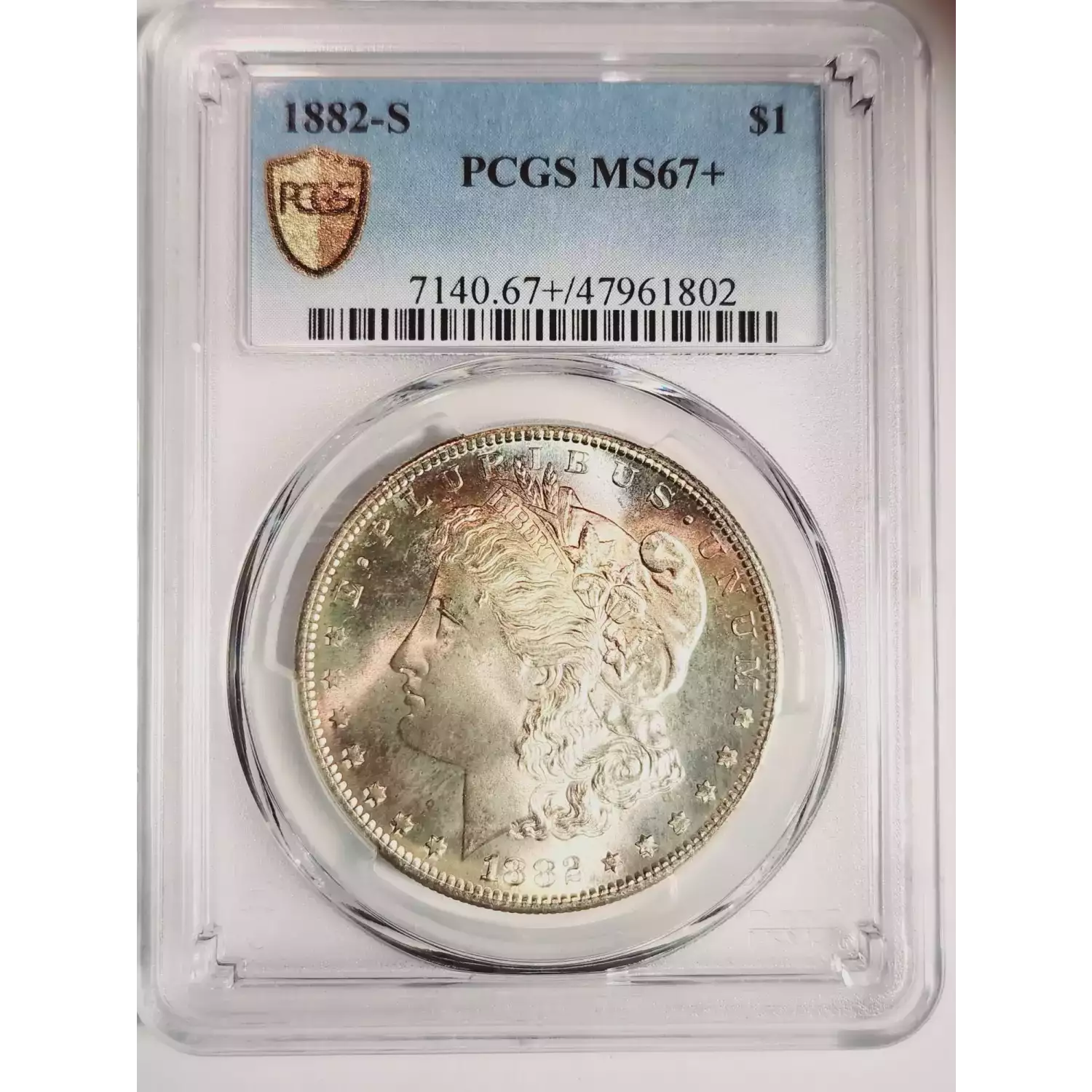 1882-S Morgan Silver Dollar PCGS MS-67+ - COLOR - Bob Paul Rare Coins