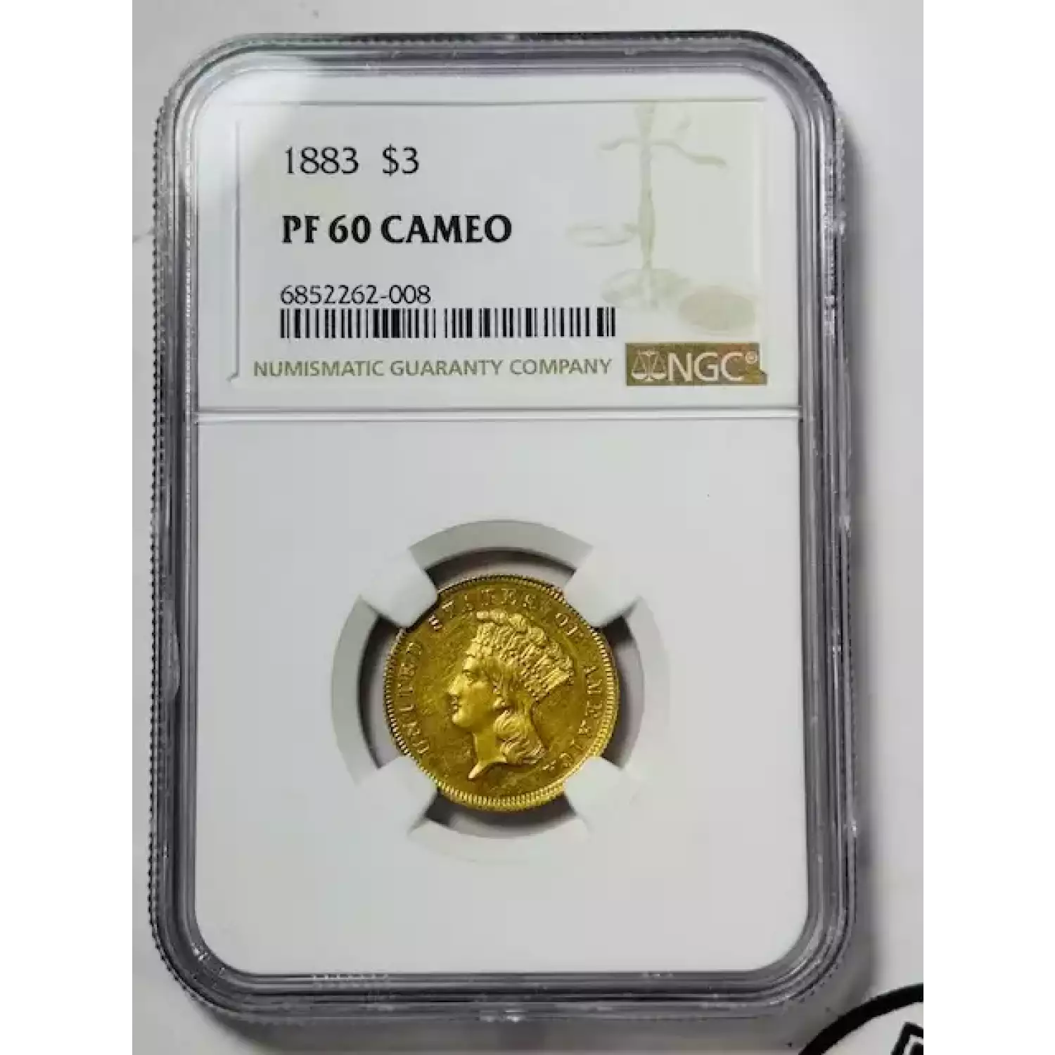 1883 Gold Three Dollars $3 Indian Princess Head NGC PF-60 CAMEO PROOF ...