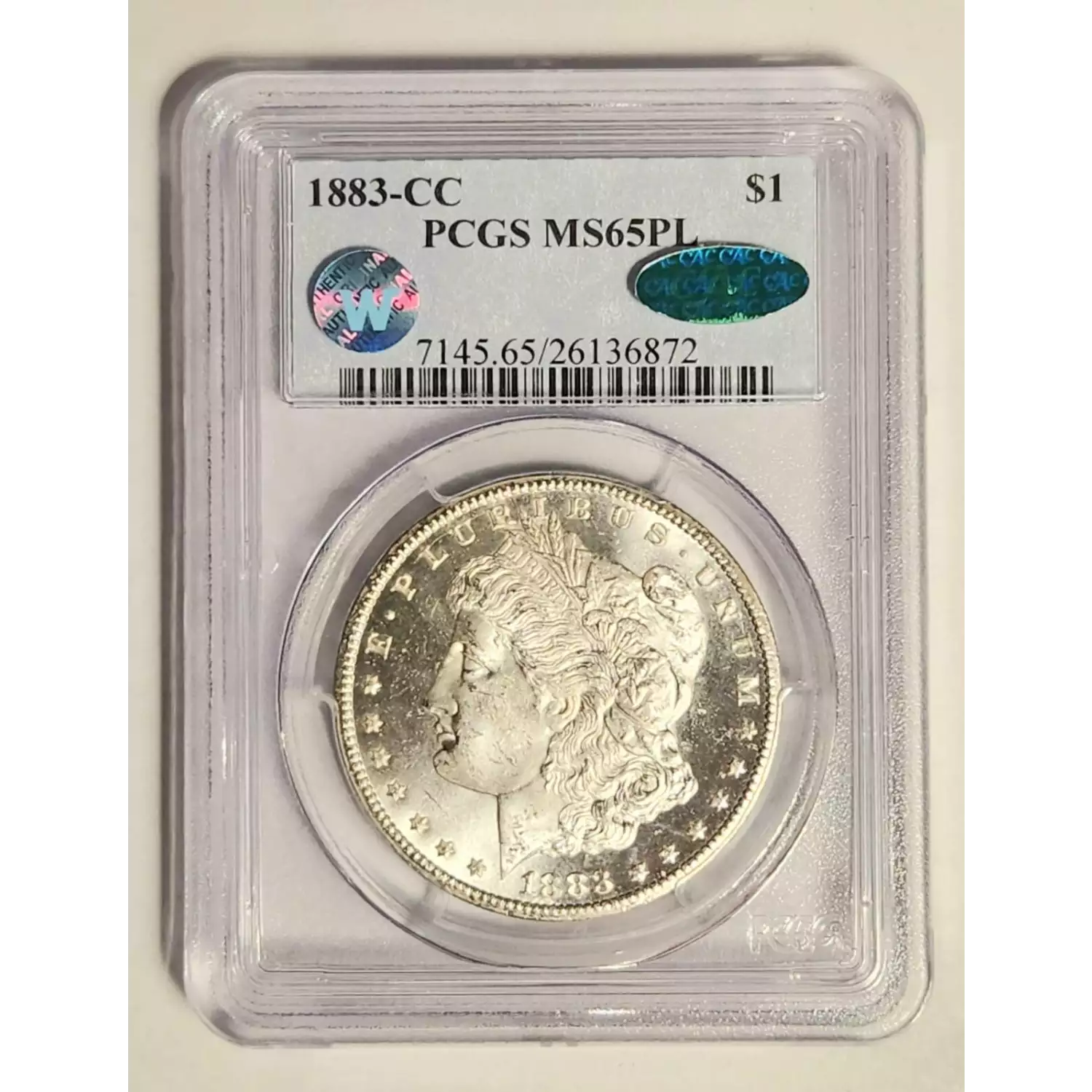 1883-CC Morgan Silver Dollar PCGS MS-65 PL CAC, Sight White - Bob Paul Rare Coins