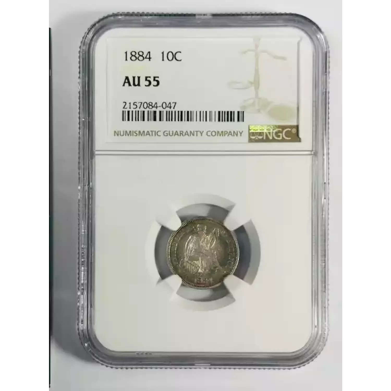 1884 Liberty Seated Dime NGC AU-55 Rainbow Toning! - Bob Paul Rare Coins