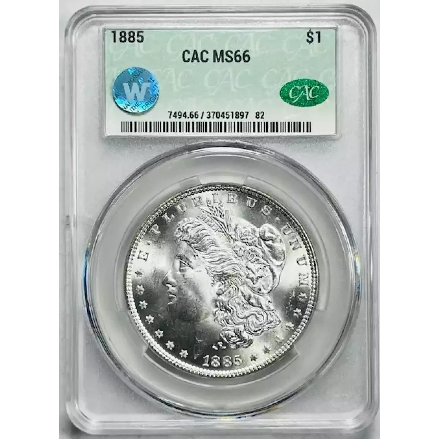 1885 Morgan Silver Dollar CACG MS 66 CAC, Sight White - Bob Paul Rare Coins