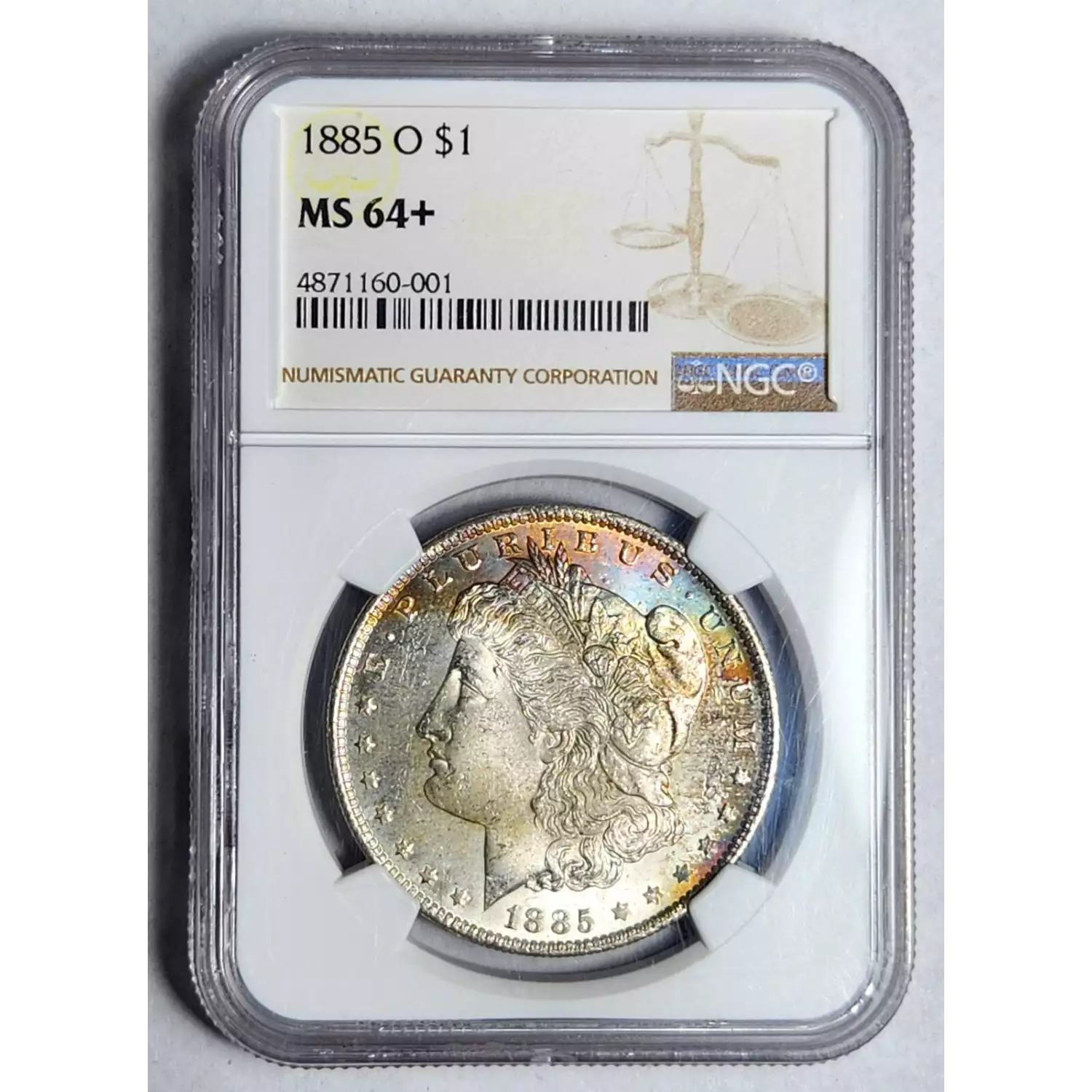 1885-O Morgan Silver Dollar NGC MS-64+ - COLOR - Bob Paul Rare Coins