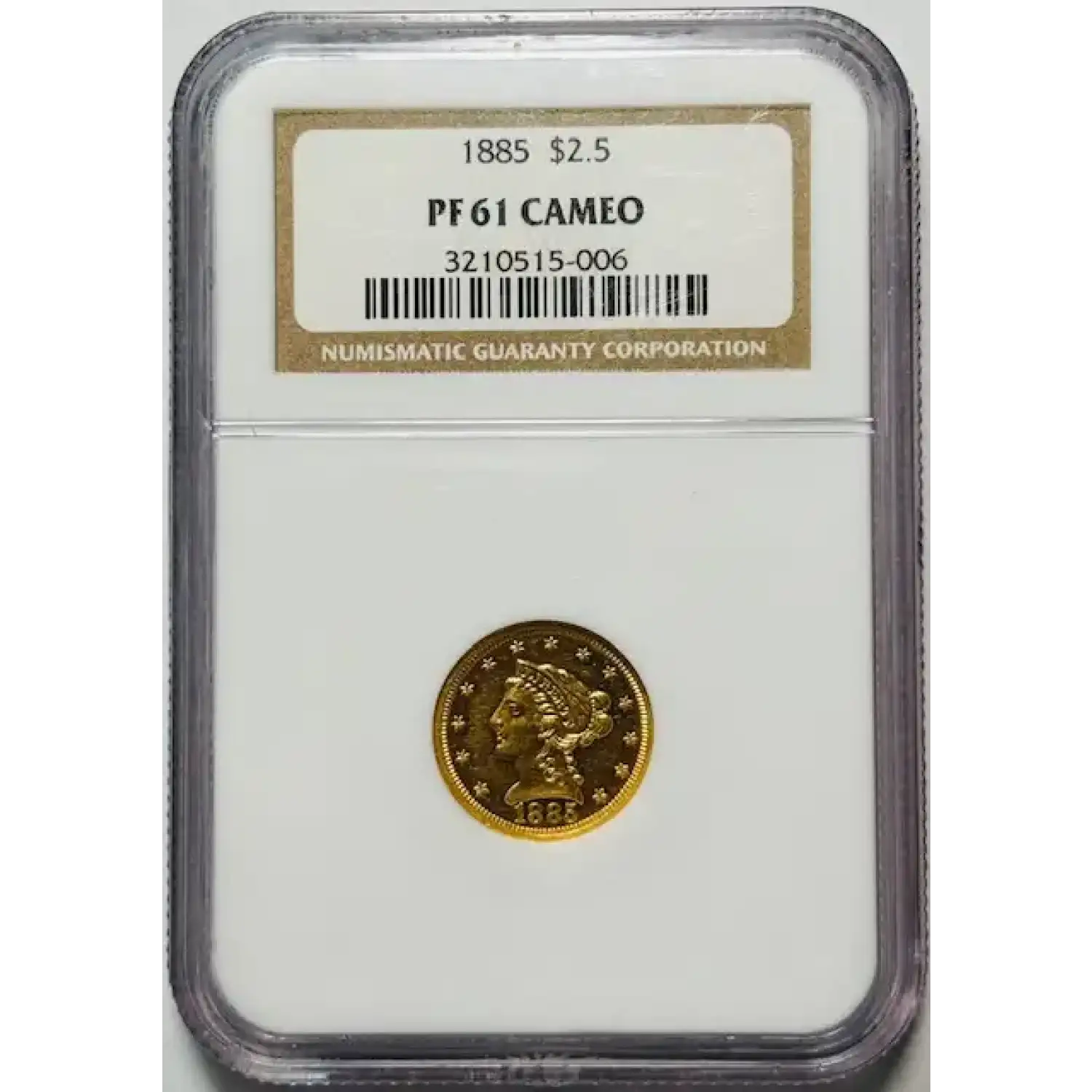 1885 $2.50 Gold Liberty Head Quarter Eagle NGC PF-61 CAMEO Mintage of ...