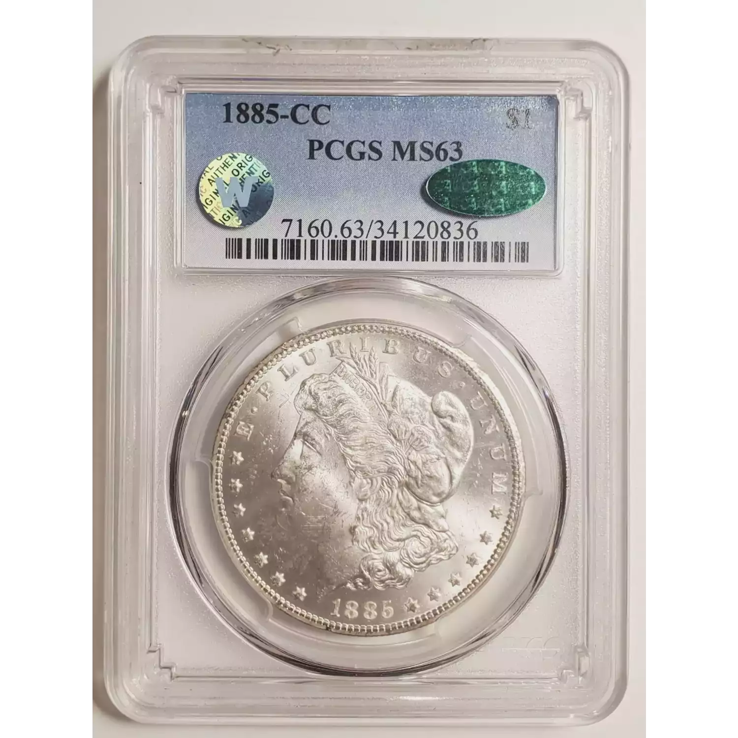 1885-CC Morgan Silver Dollar PCGS MS-63 CAC, Sight White - Bob Paul Rare Coins