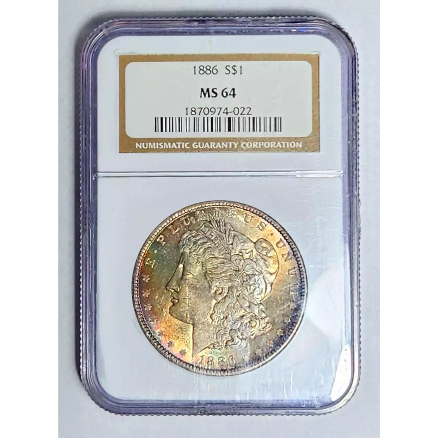1886 Morgan Silver Dollar NGC MS-64 - COLOR 2 SIDES - Bob Paul Rare Coins