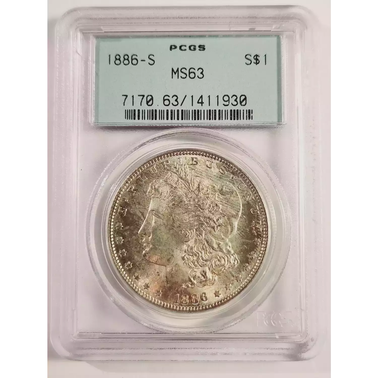 1886-S Morgan Silver Dollar PCGS MS-63 - OLD GREEN HOLDER - OGH - Bob Paul Rare Coins