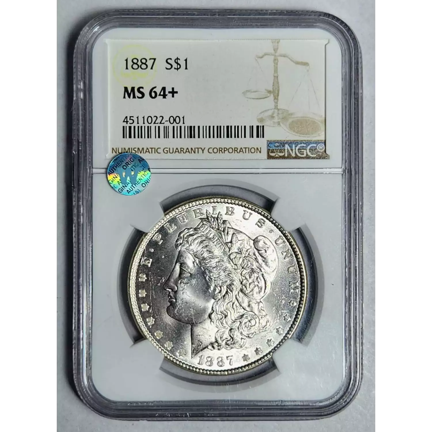 1887 Morgan Silver Dollar NGC MS-64+ Sight White - Bob Paul Rare Coins