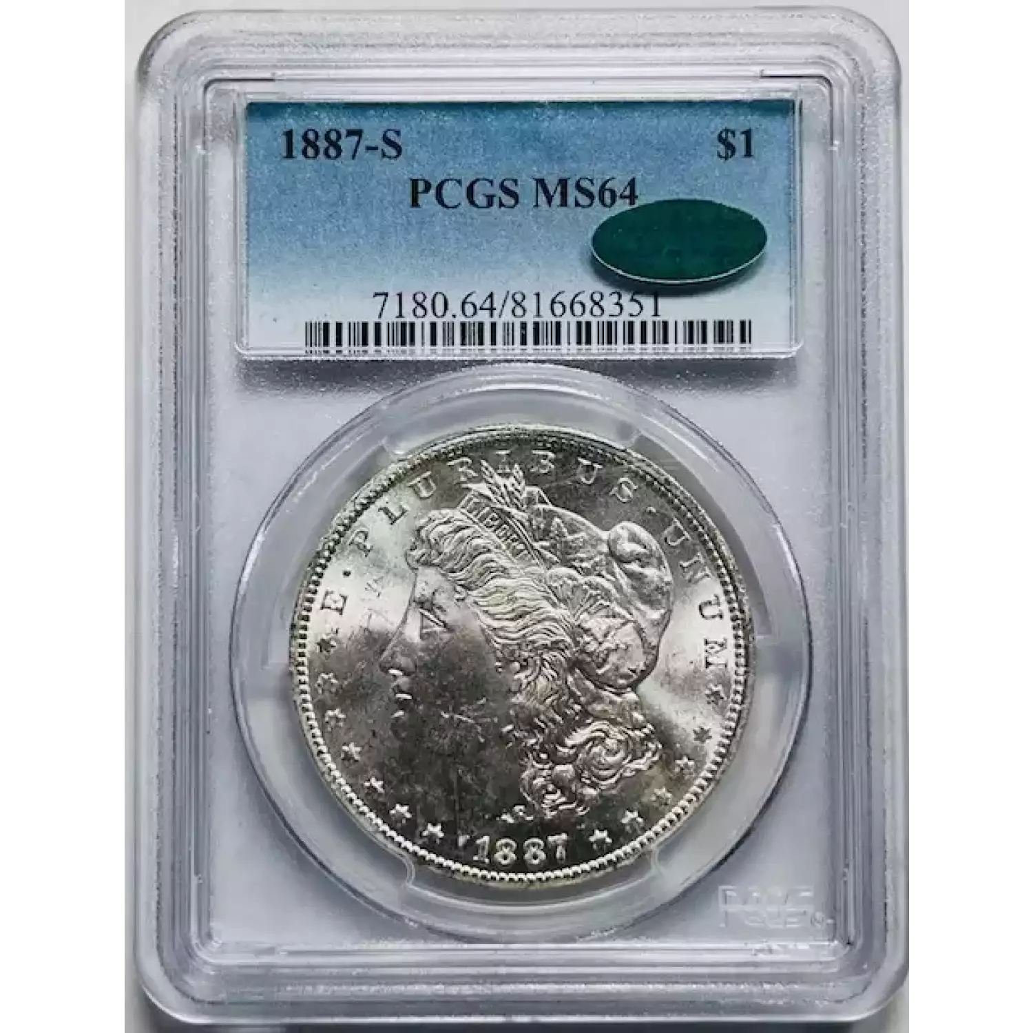 1887-S Morgan Silver Dollar PCGS MS-64 Low CAC Pop! CAC - Bob Paul Rare Coins