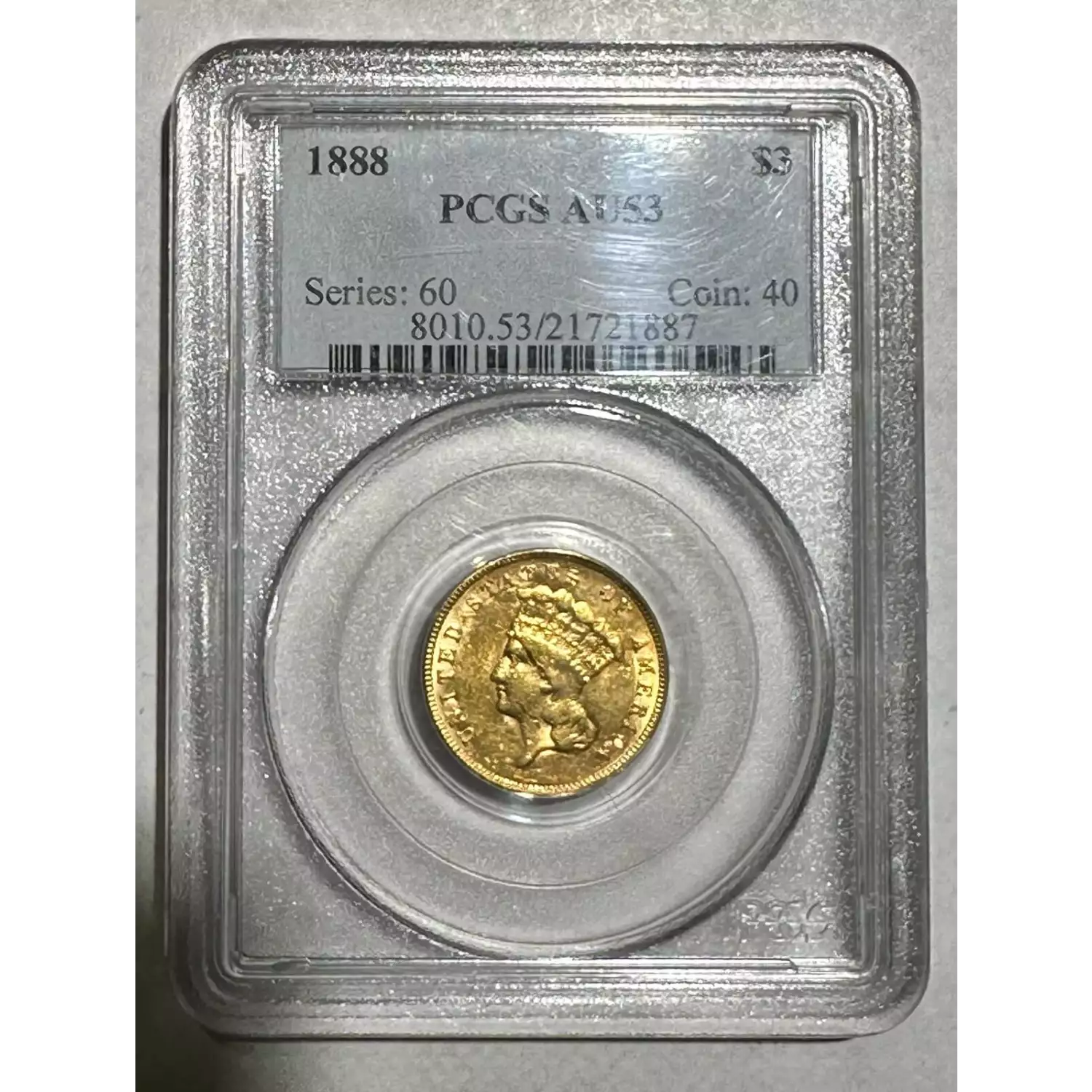 1888 Gold Three Dollars $3 Indian Princess Head PCGS AU-53 - Bob Paul Rare Coins