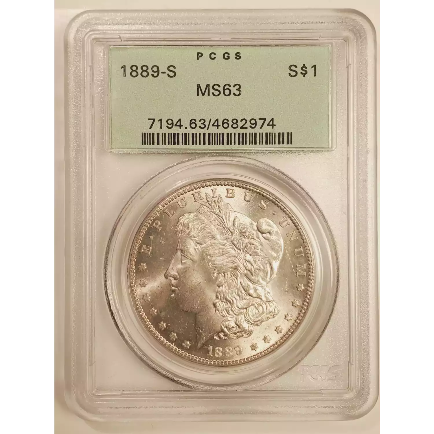 1889-S Morgan Silver Dollar PCGS MS-63 1st Gen Holder (Old Green Holder - OGH) CAC - Bob Paul ...