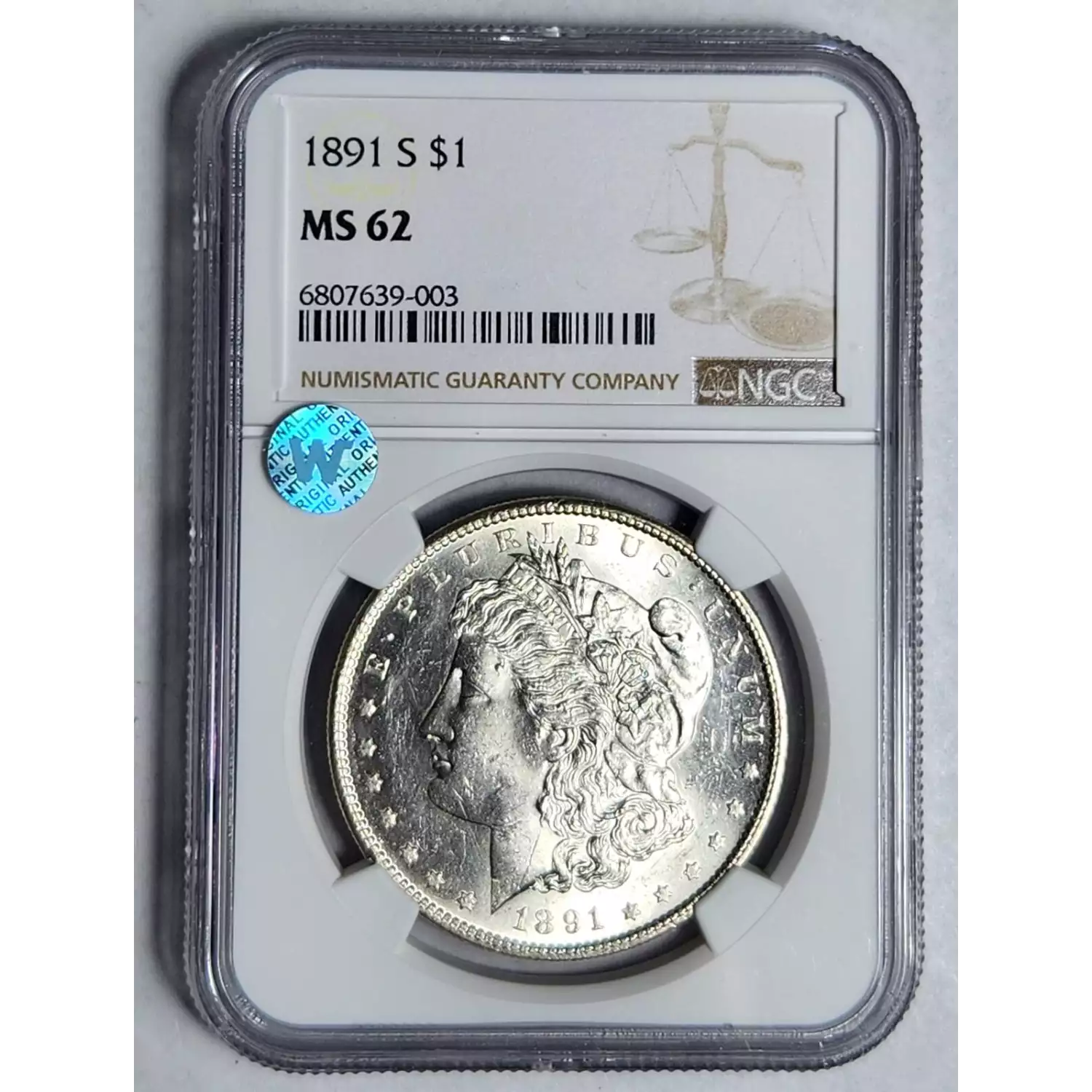 1891-S Morgan Silver Dollar NGC MS-62 Sight White - Bob Paul Rare Coins