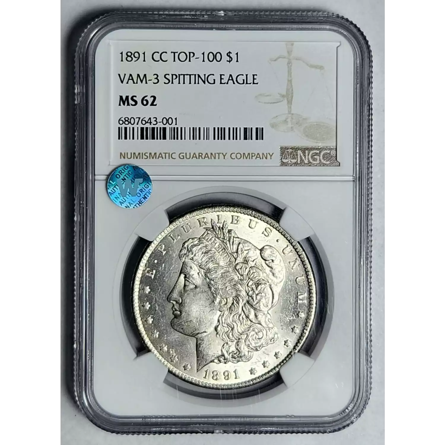 1891-CC Morgan Silver Dollar NGC MS-62 CC VAM-3 SPITTING EAGLE - WHITE - TOP 100 Sight White ...