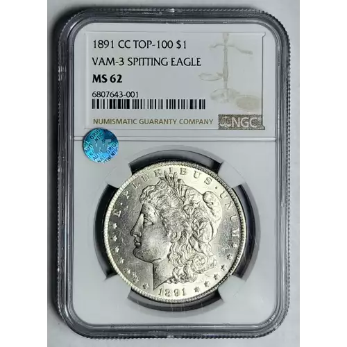 1891-CC Morgan Silver Dollar NGC MS-62 CC VAM-3 SPITTING EAGLE - WHITE - TOP 100 Sight White ...