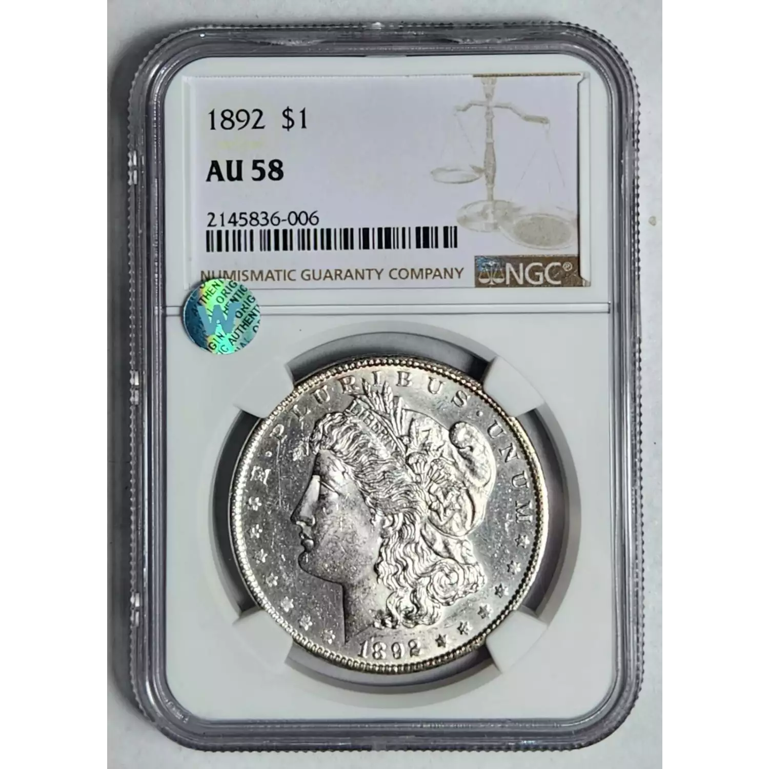 1892 Morgan Silver Dollar NGC AU-58 Sight White - Bob Paul Rare Coins