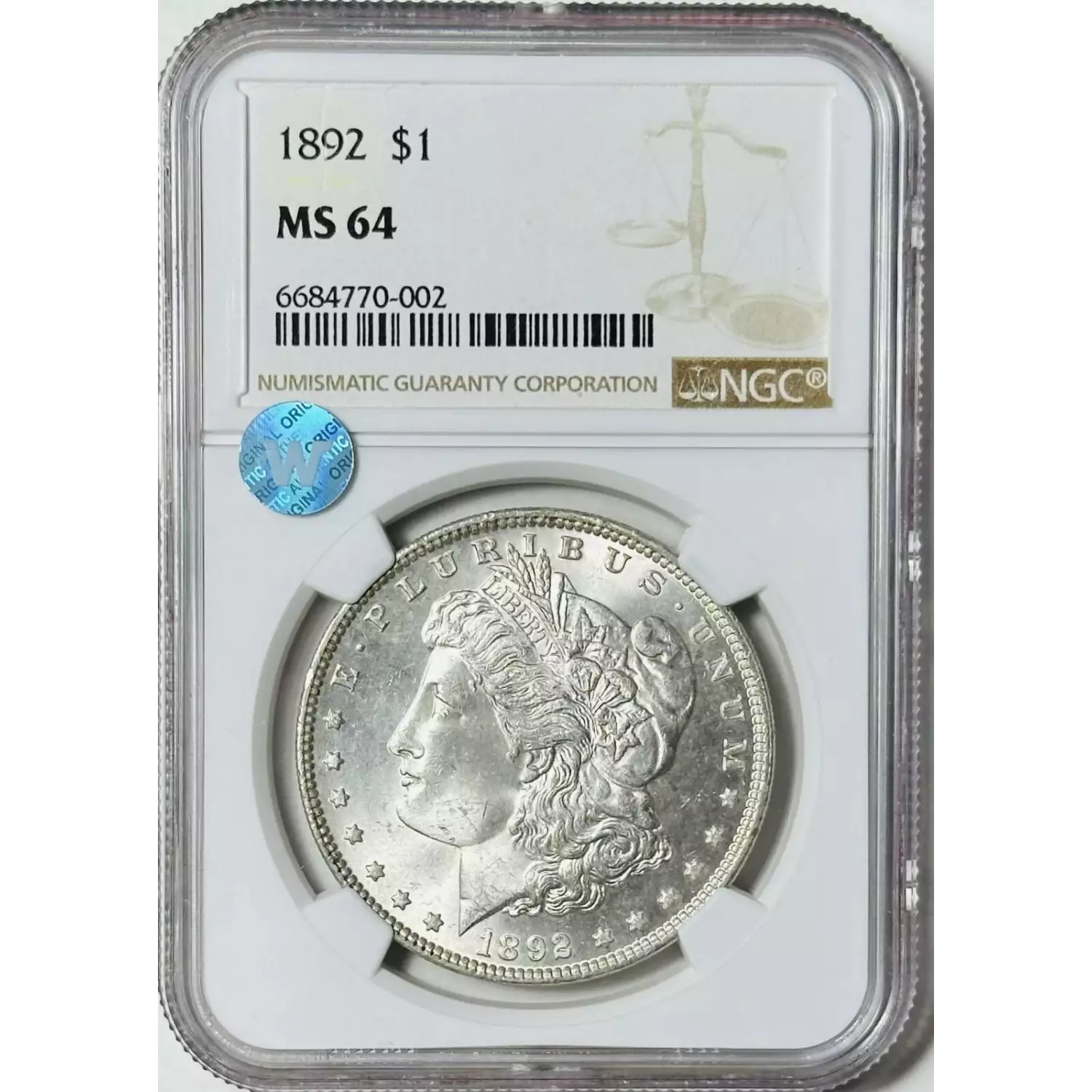 1892 Morgan Silver Dollar NGC MS-64 Sight White - Bob Paul Rare Coins