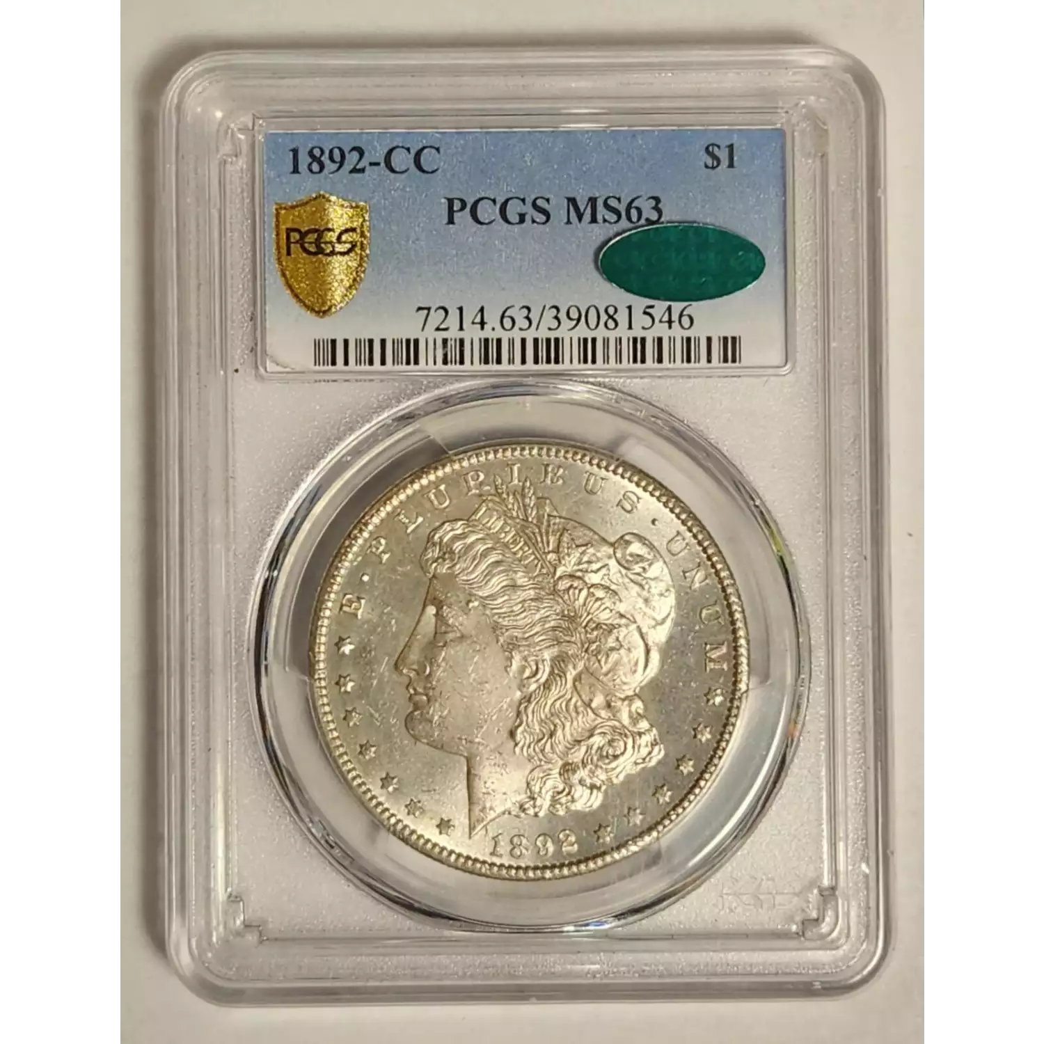 1892-CC Morgan Silver Dollar PCGS MS-63 CAC - Bob Paul Rare Coins